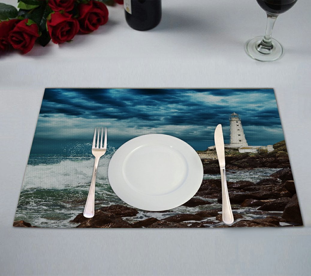 GCKG Nautical Beach Placemat, Lighthouse Ocean Wave Rocky Beautiful ...