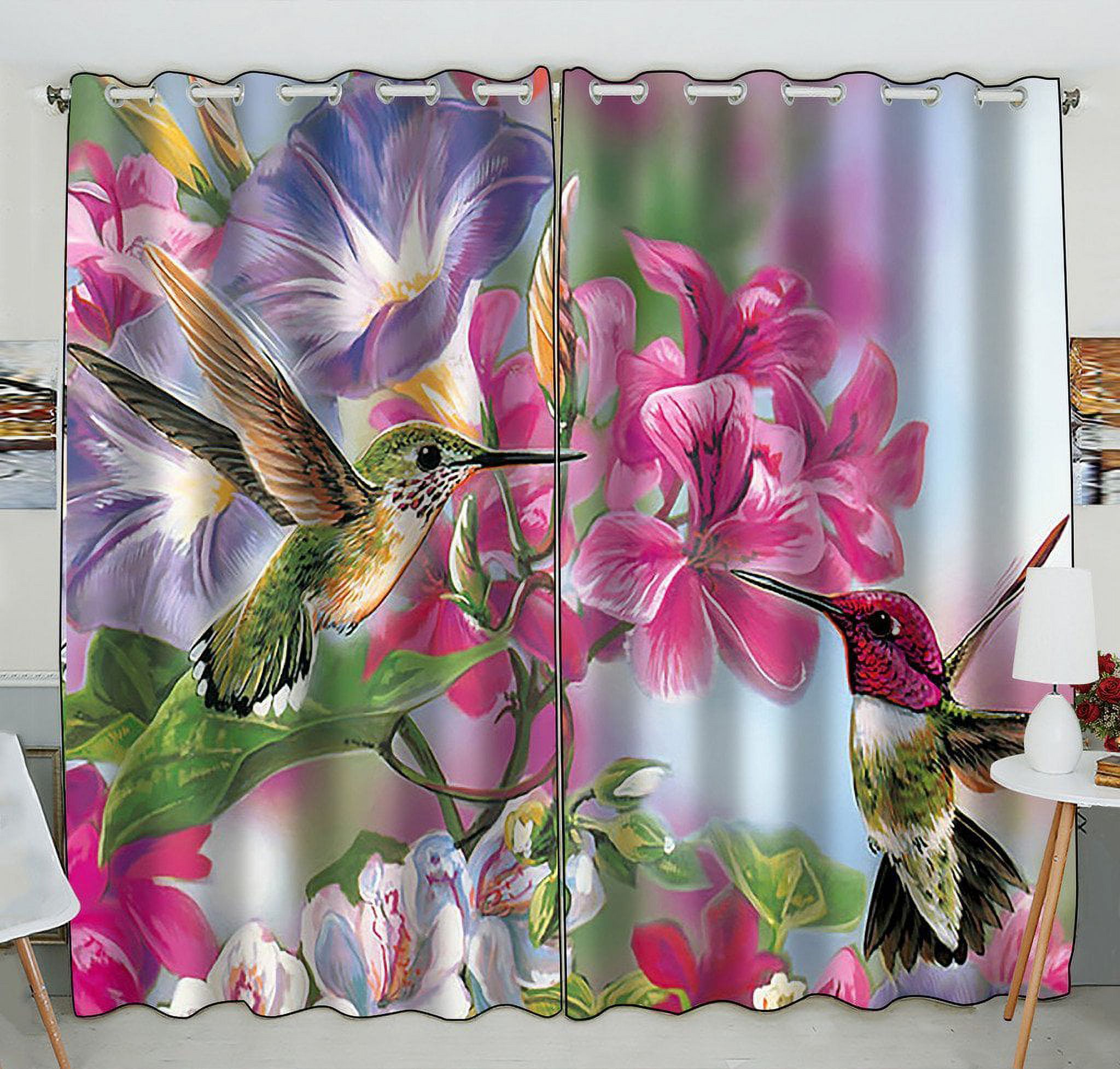 GCKG Novelty Hummingbird Blackout Curtains Window treatment Panel ...