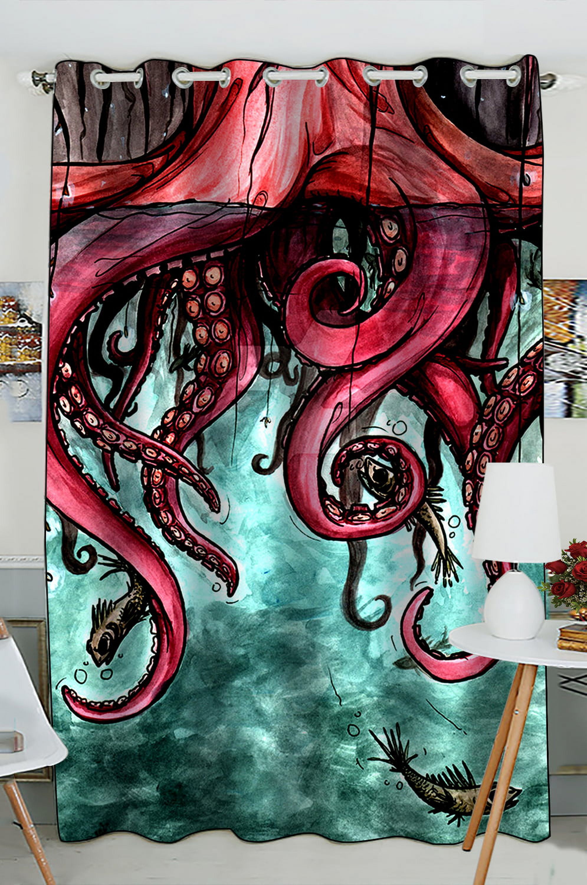 GCKG Octopus Window Curtain,Unique Octopus Abstract Art Grommet ...