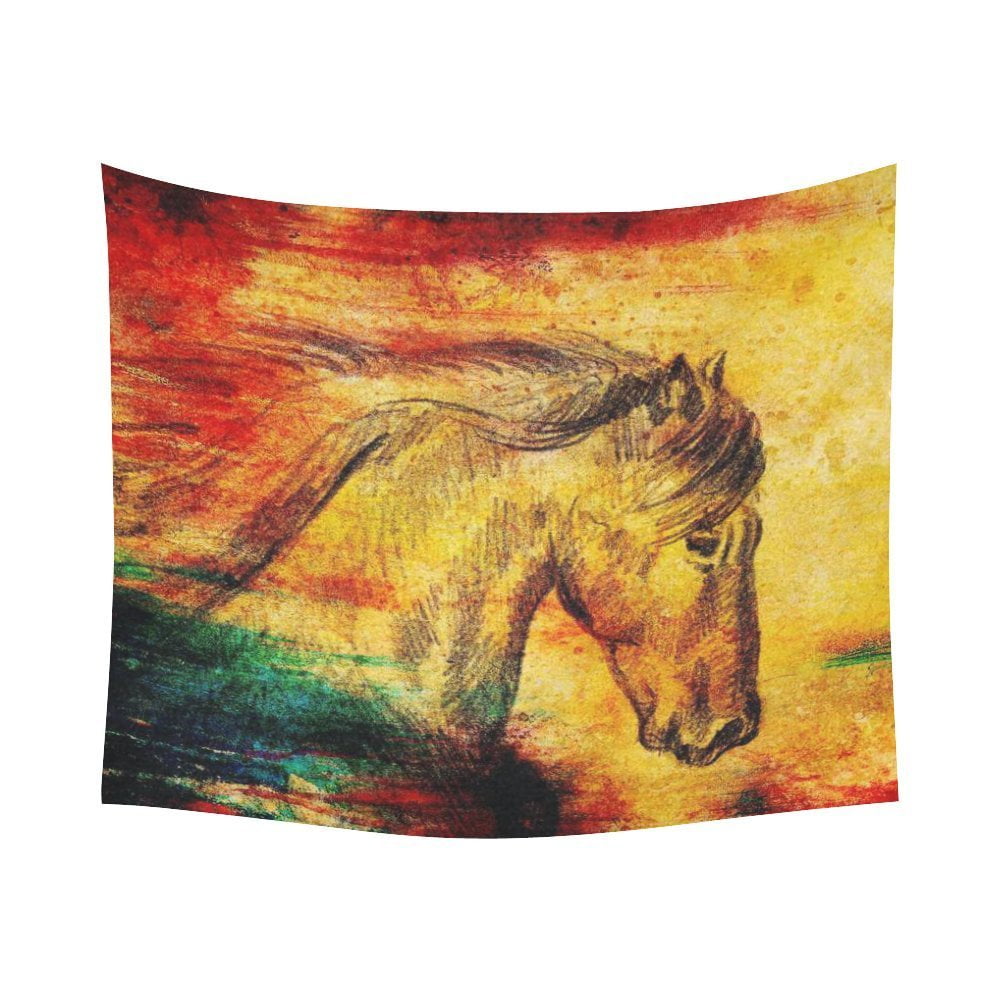 GCKG Old Paper Vintage Original Painting Horse Tapestry Wall Hanging ...