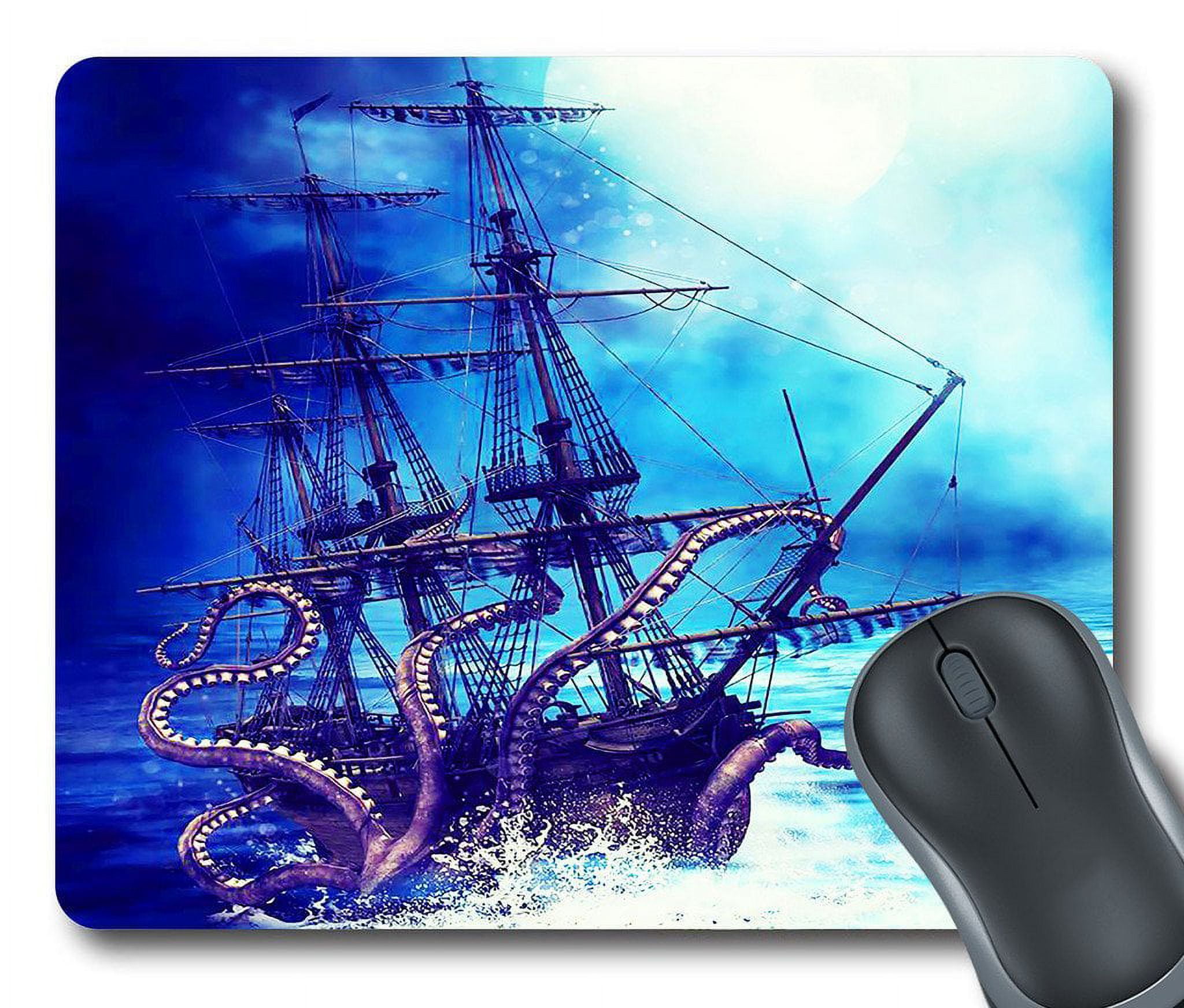 GCKG Pirate Ship Octopus Mouse Pad Personalized Unique Rectangle Gaming ...