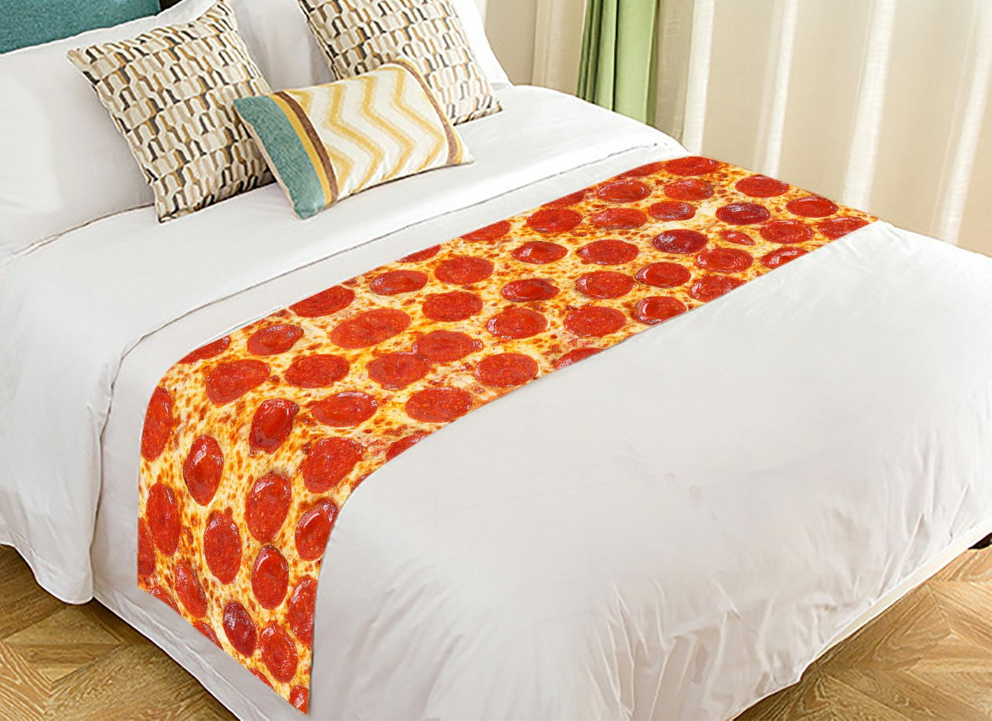 GCKG Pizza Bed Runner, Italian Classic Pepperoni Pizza Bed Runners ...