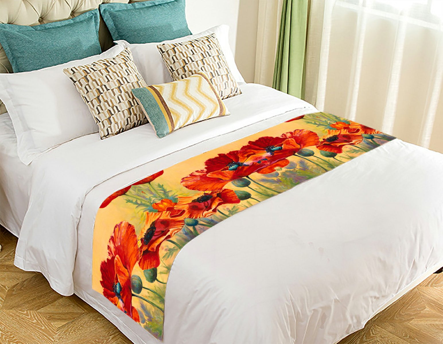 GCKG Red Poppy Passion Bed Runner Bedding Scarf Bedding Decor 20x95 ...