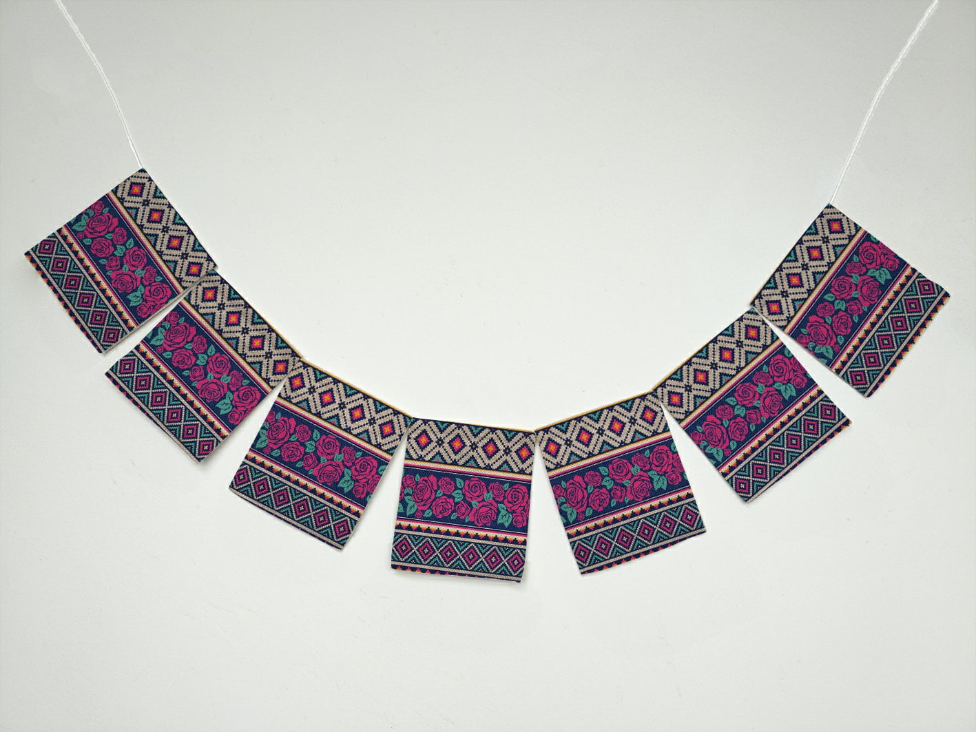 GCKG Rose Ethnic Floral Aztec Banner Bunting Garland Flag Sign for Home ...