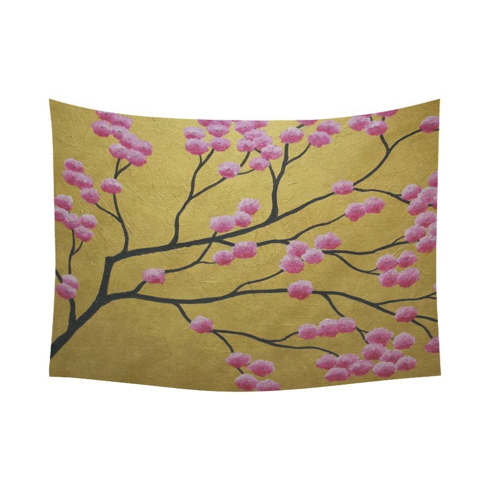 GCKG Sakura Flower Tree Golden Japanese Cherry Blossom Tapestry Wall ...