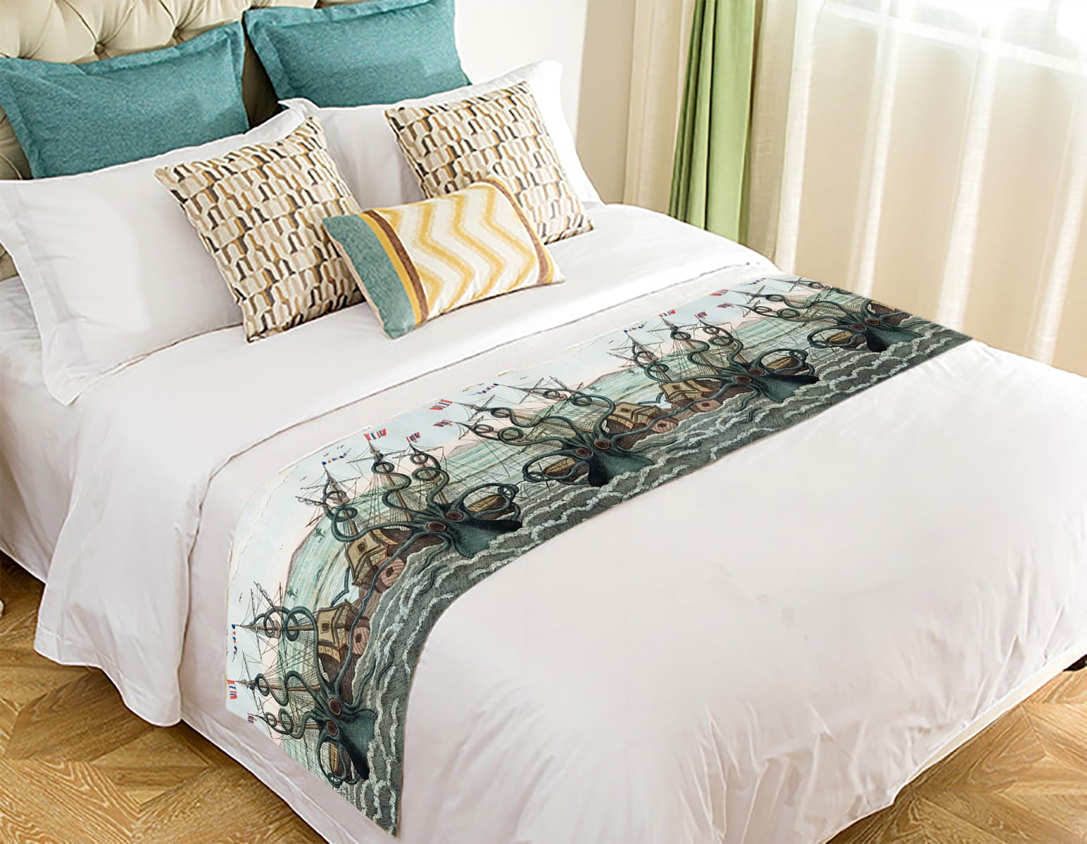 GCKG Sea Monster Octopus Bed Runner,Sea Monster Octopus Bed Runner ...