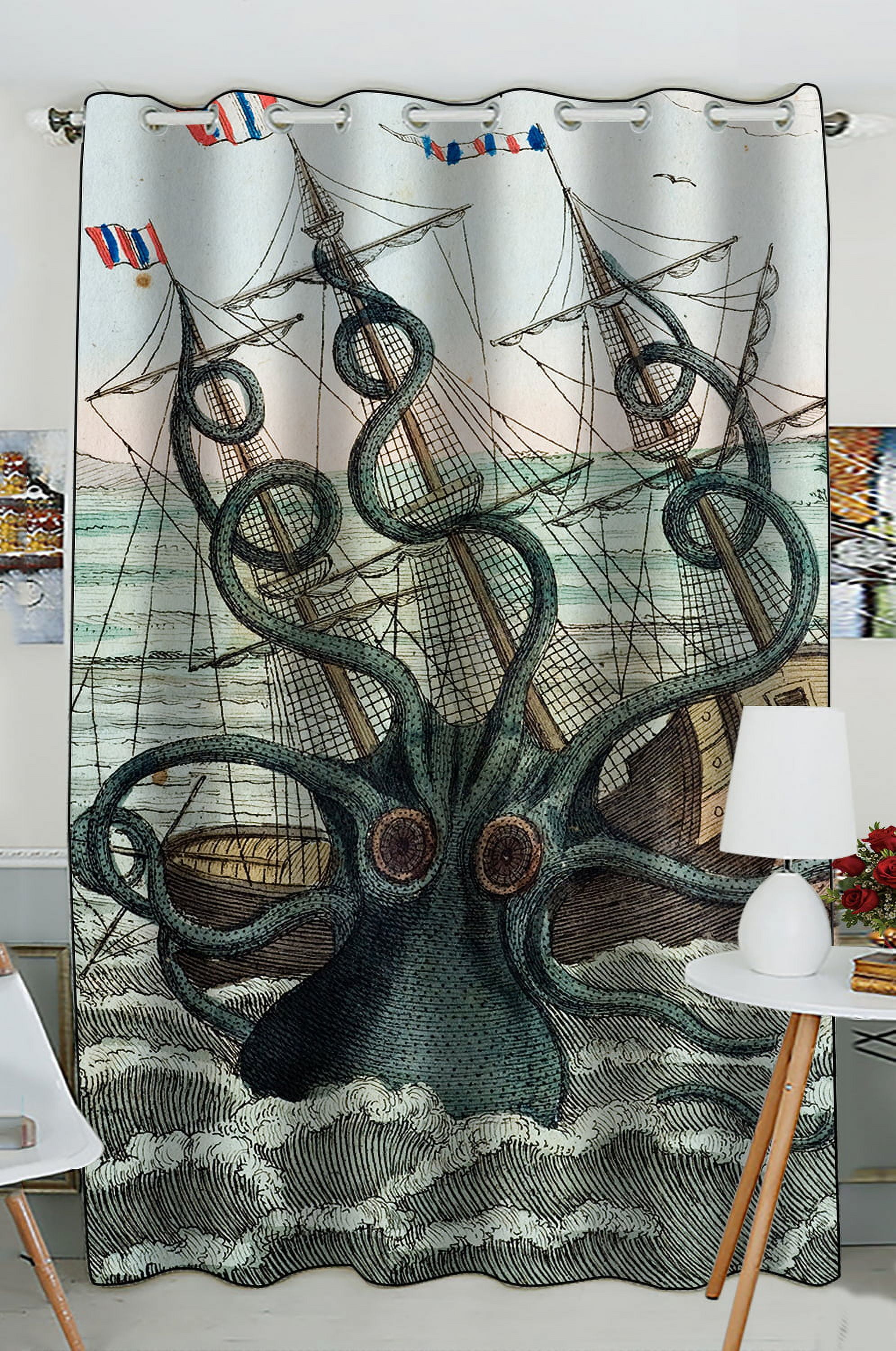 GCKG Sea Monster Octopus Window Curtain,Sea Monster Octopus Grommet ...