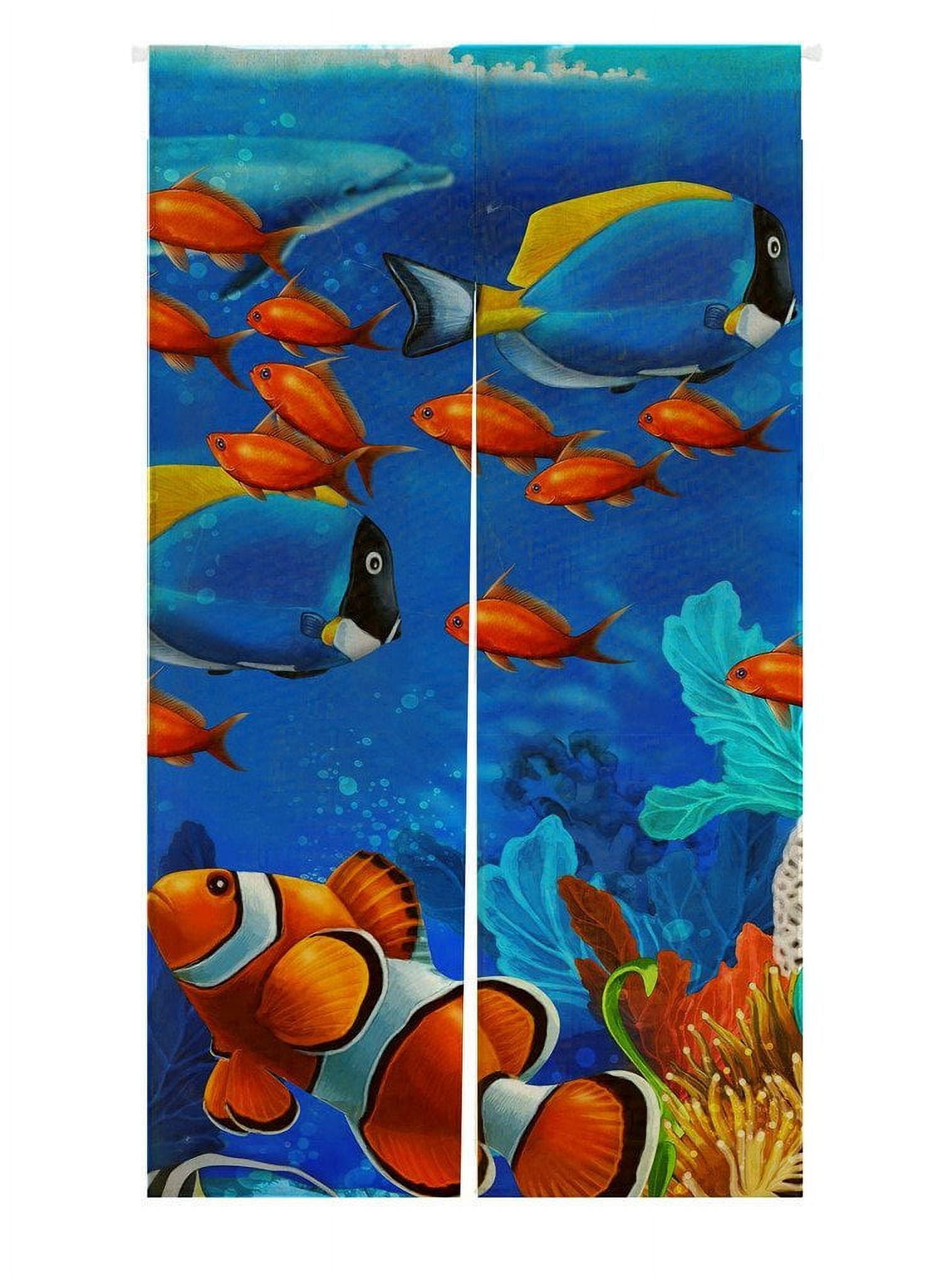 GCKG Sea World Japanese Noren Curtain,Underwater World Ocean Animals ...