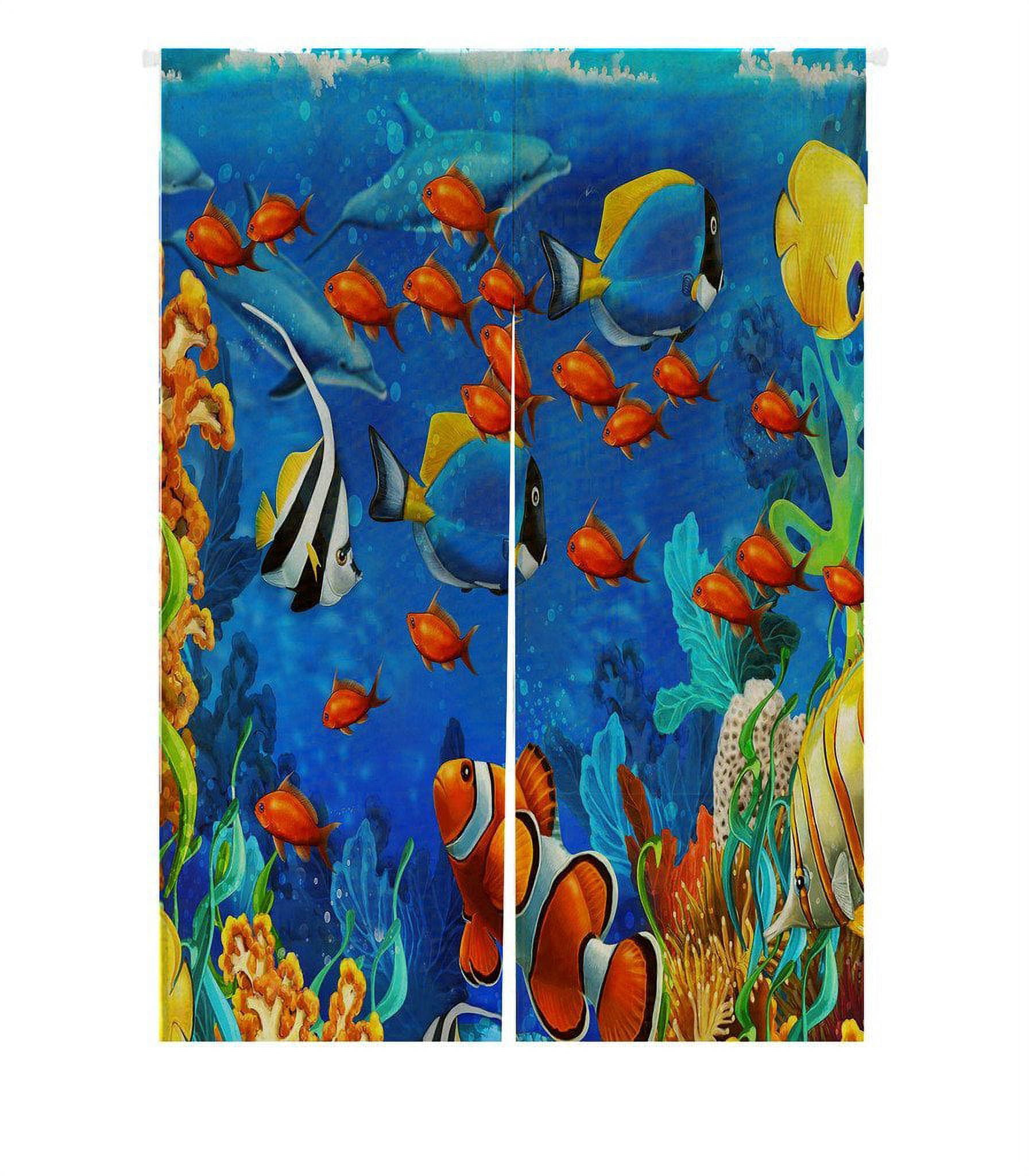 GCKG Sea World Japanese Noren Curtain,Underwater World Ocean Animals ...