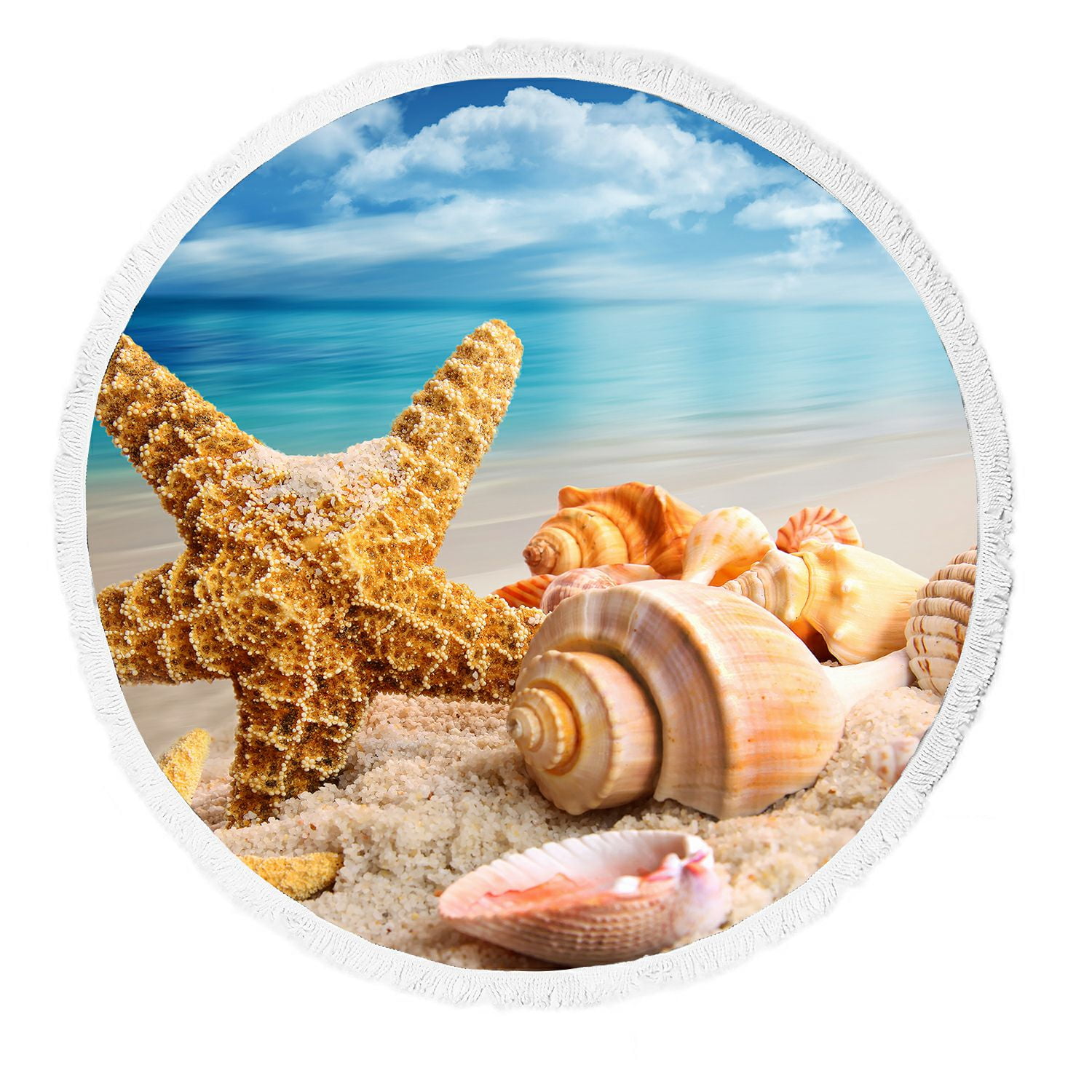 GCKG Sea and Seashell Round Beach Towel Beach Mats Beach Shawl Beach ...