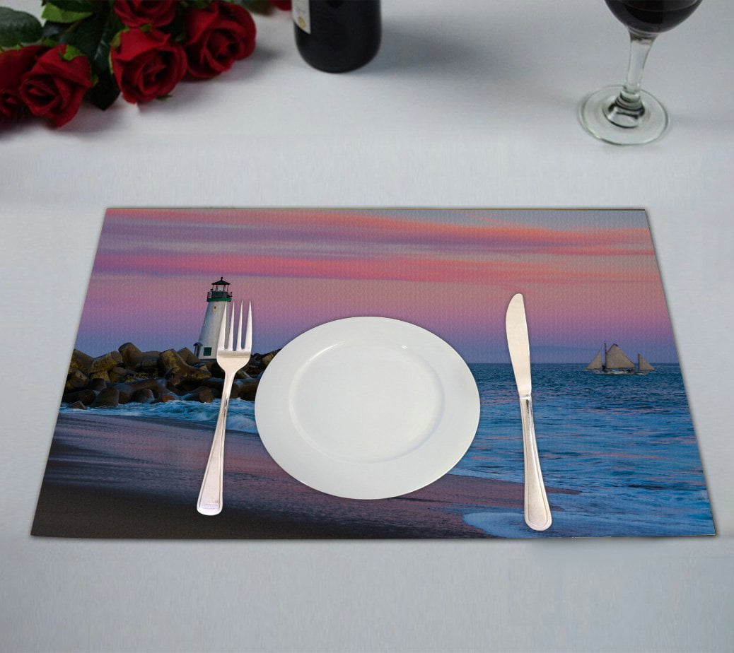 GCKG Seascape Nature Placemat, Santa Cruz Lighthouse Sunset on Beach ...