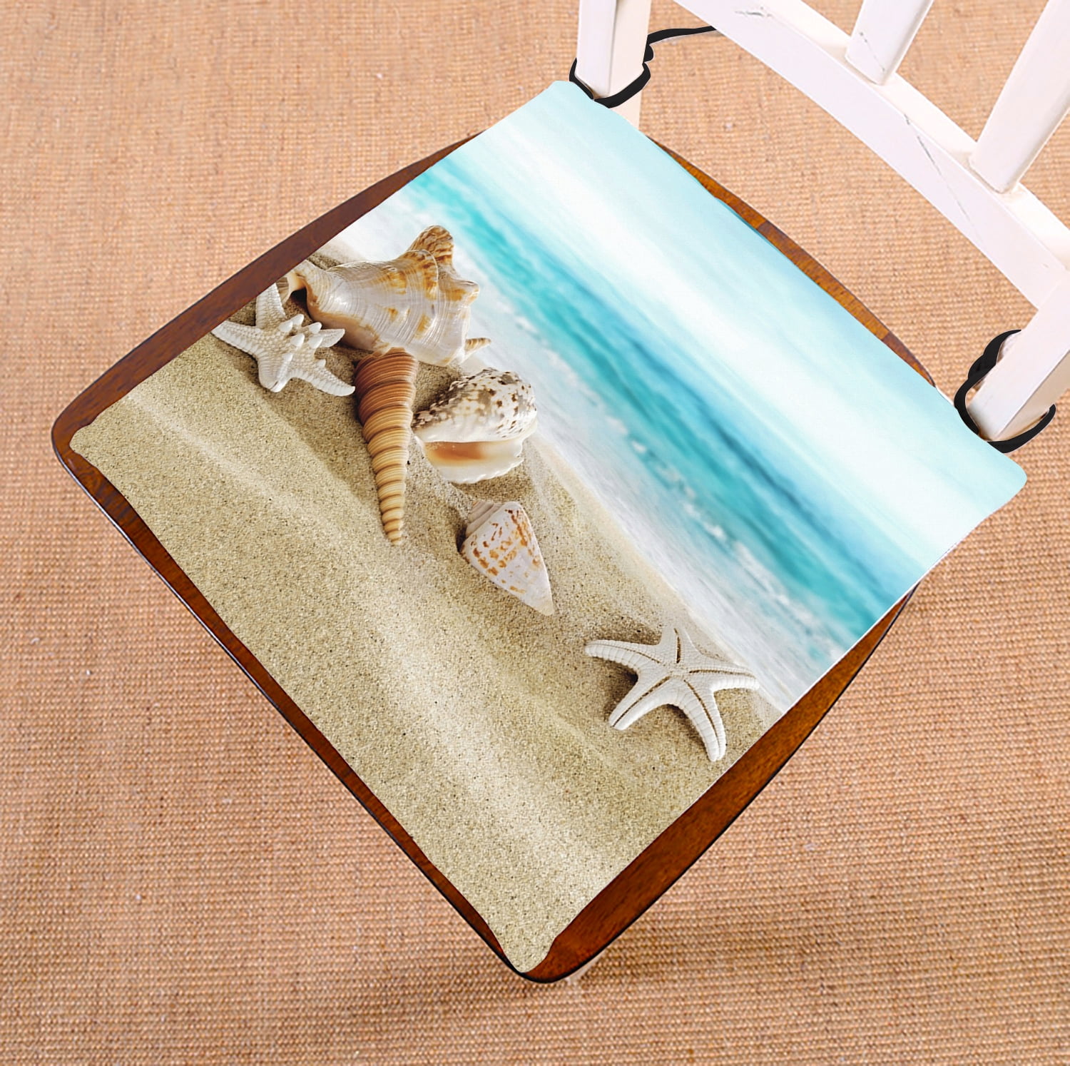 GCKG Seashell Starfish Soft Sand Blue Sea Chair Pad Seat Cushion Chair ...
