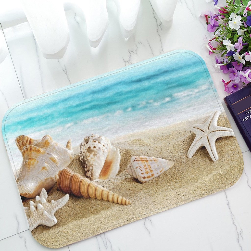 GCKG Seashell Starfish Soft Sand Blue Sea Non-Slip Doormat Indoor ...