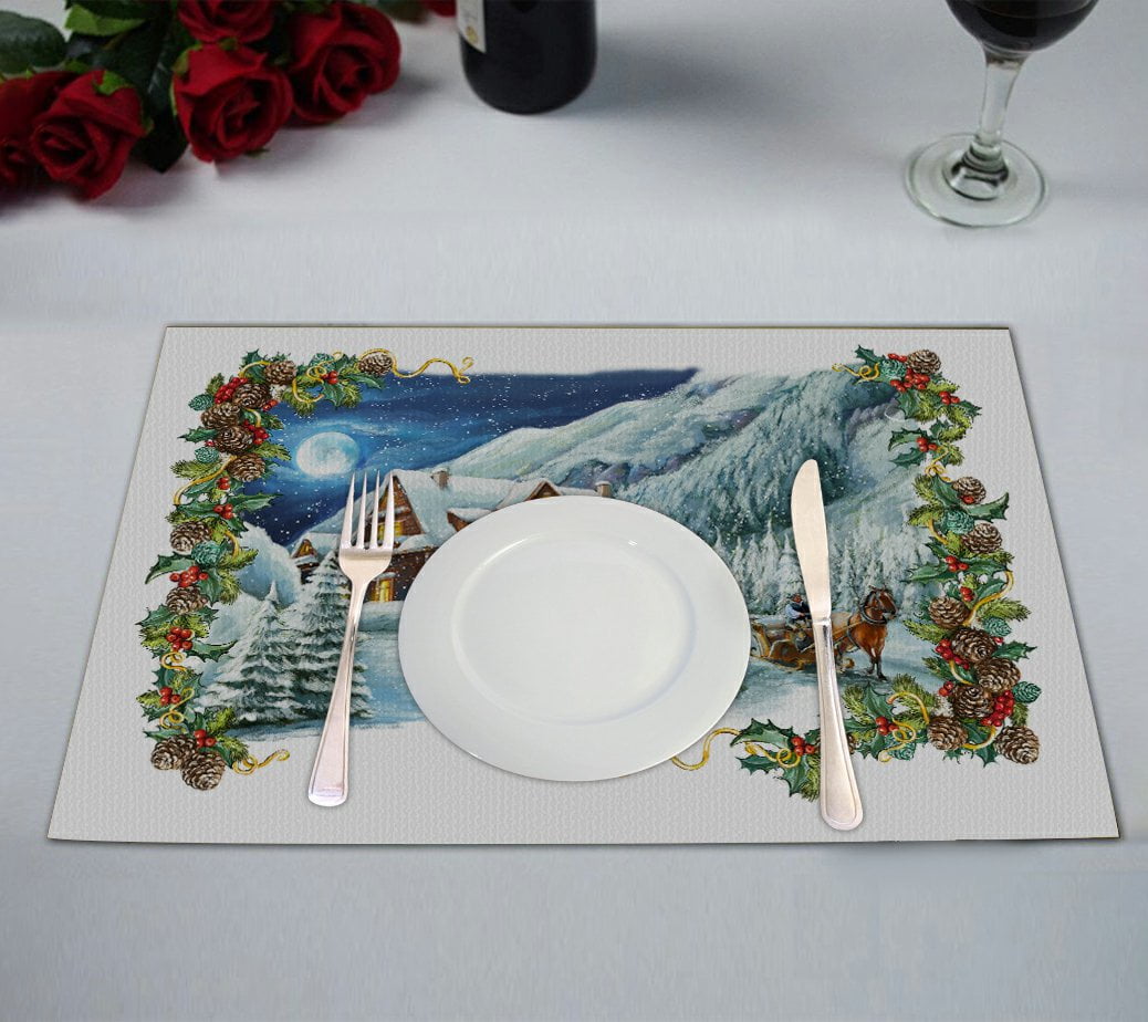 GCKG Snow Placemat, Christmas Winter Happy Scene Placemat 12x18 Inch ...