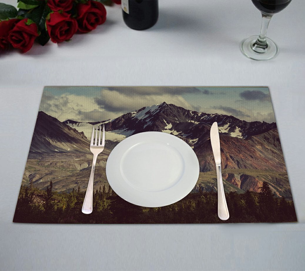 GCKG Snowy Nature Placemat, Forest Woodland Mountain Landscapes Alaska ...