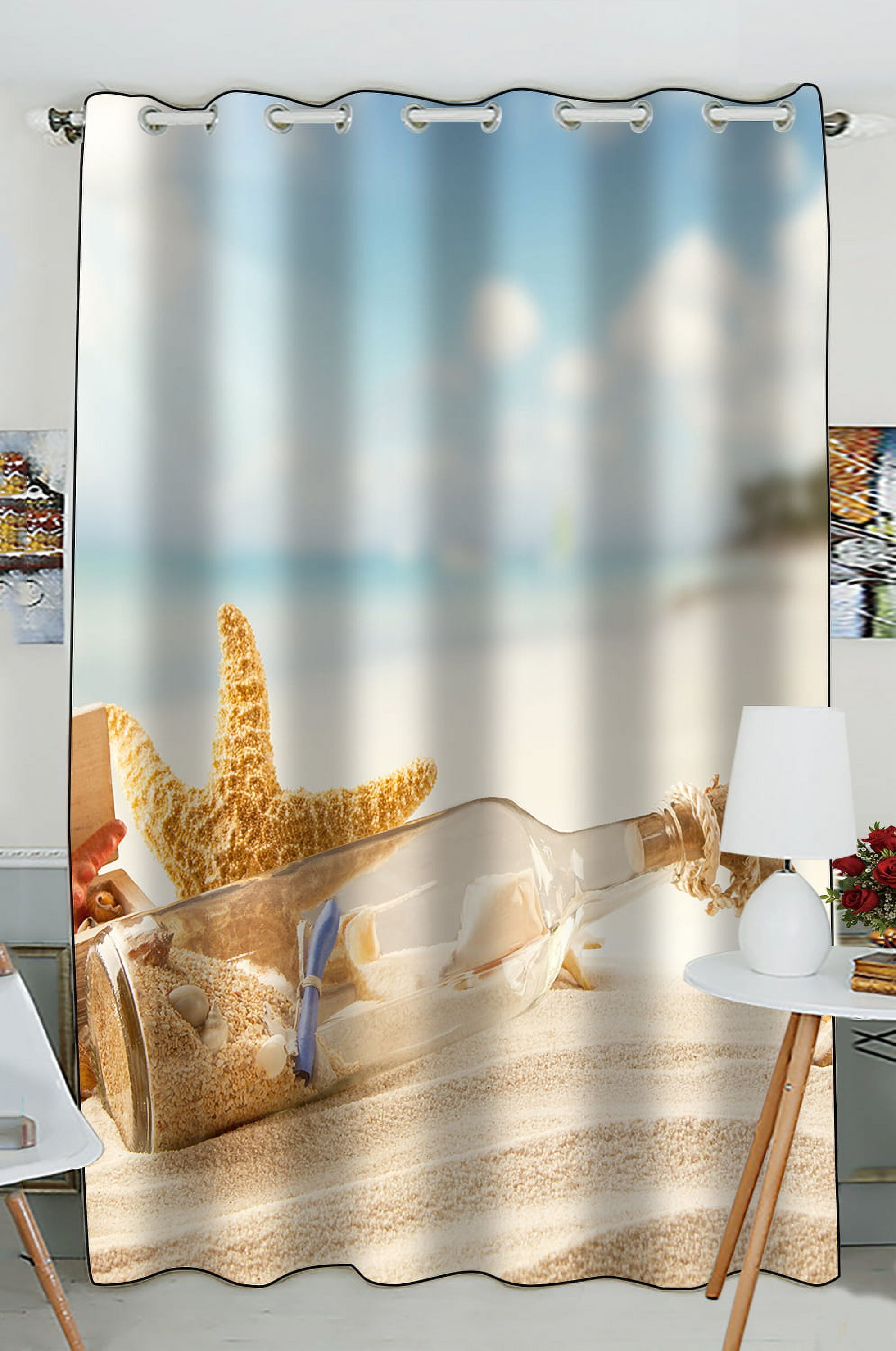 GCKG Starfish Window Curtain,Sky Cloud Beach Starfish Shell Grommet ...