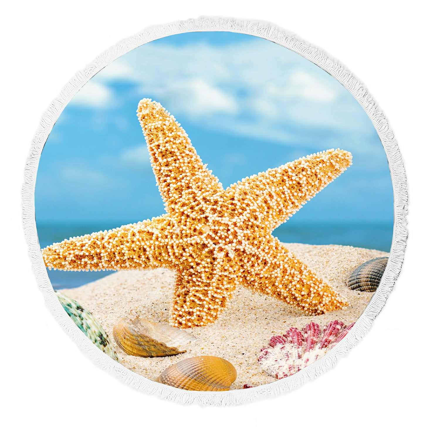 GCKG Summer Beach Seashell Starfish Sand Sky Round Beach Towel Beach ...