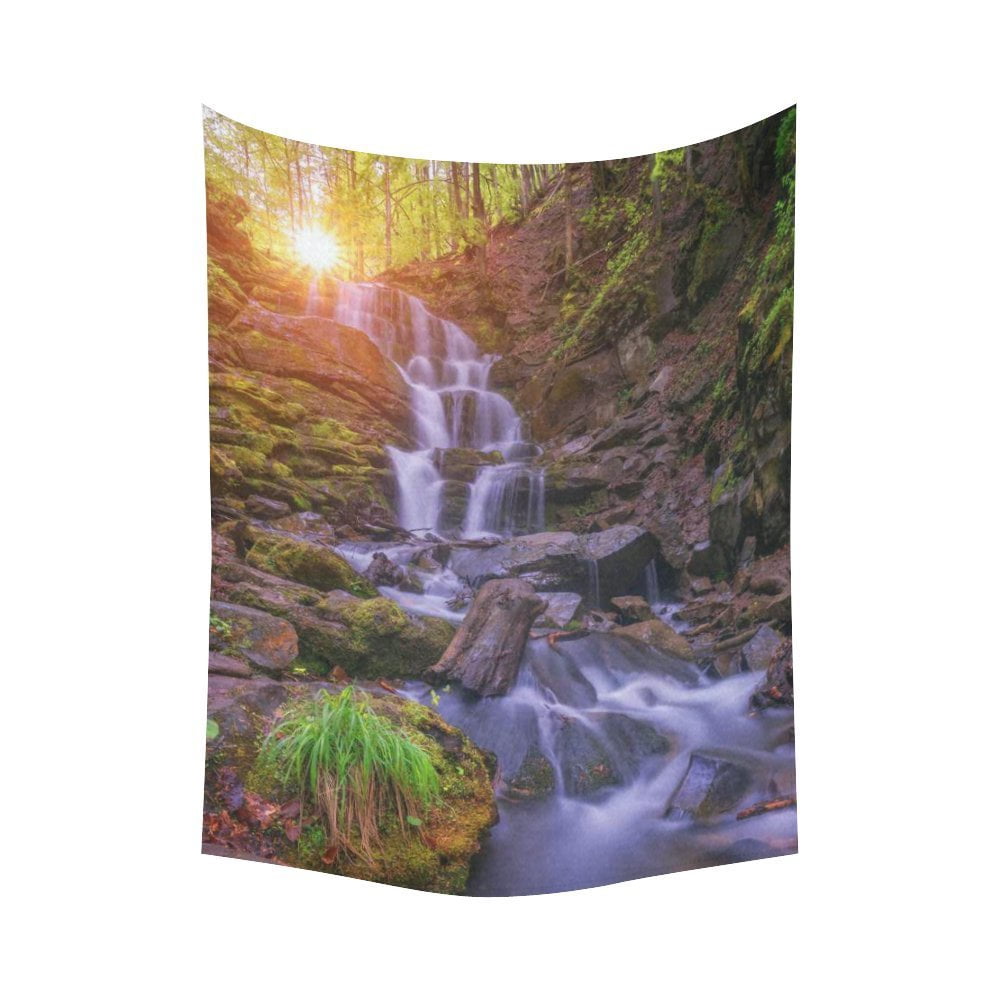 GCKG Summer Sunrise Mountain Stream Waterfall Tapestry Wall Hanging ...
