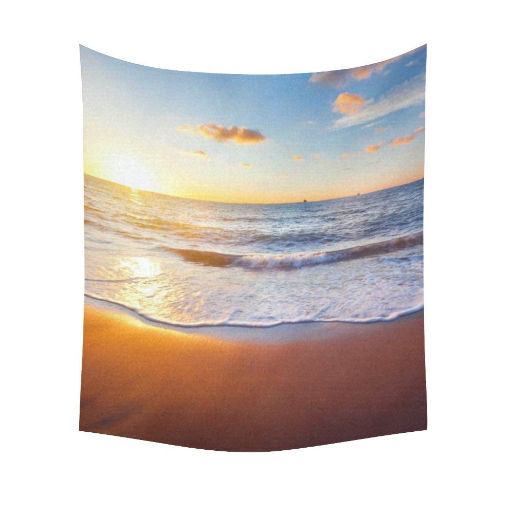 GCKG Sunset Sand Beach Seascape Tapestry Wall Hanging Ocean White Wave ...