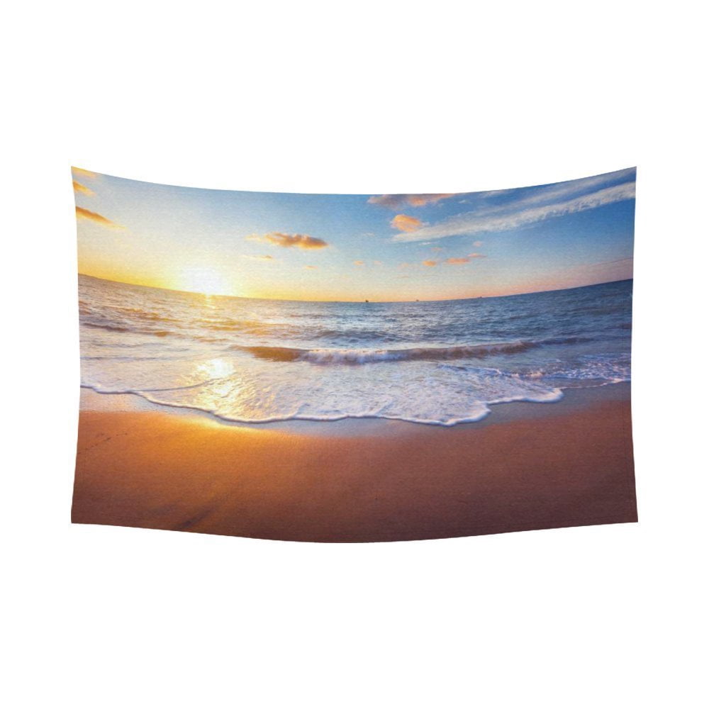 GCKG Sunset Sand Beach Seascape Tapestry Wall Hanging Ocean White Wave ...