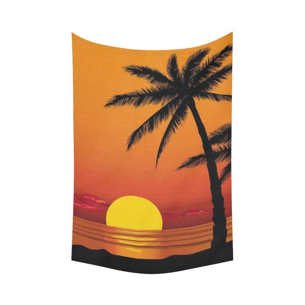 GCKG Sunset Seascape Palm Tree Tapestry Wall Hanging Orange Seaside ...