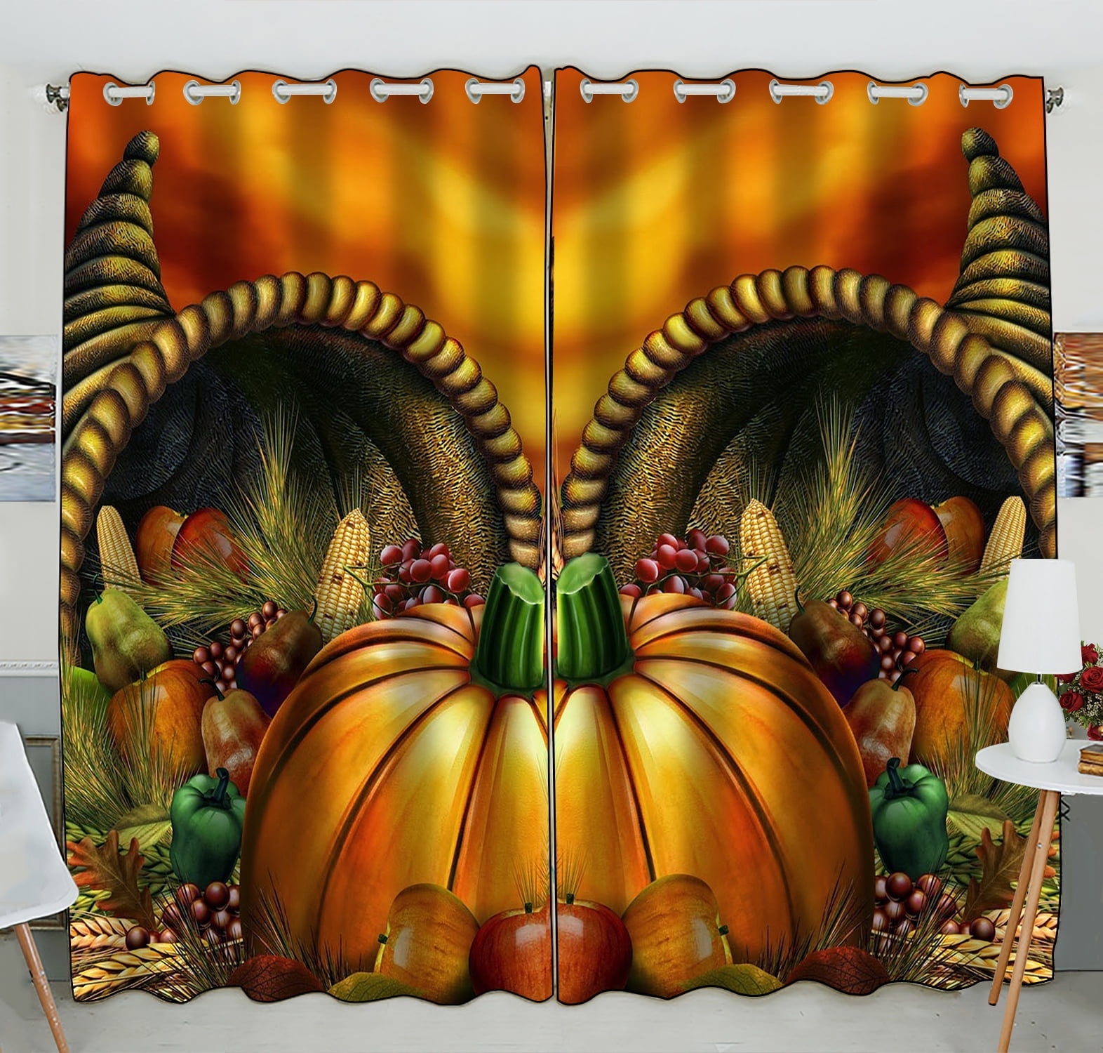 GCKG Thanksgiving Window Curtain,Happy Thanksgiving Day,Harvest,pumpkin ...