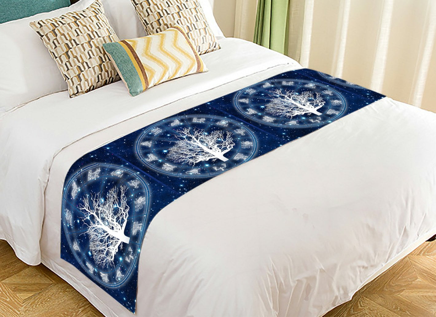 GCKG Tree of Life Bed Runner, Astrology Chart with All Zodiac Signs Bed ...