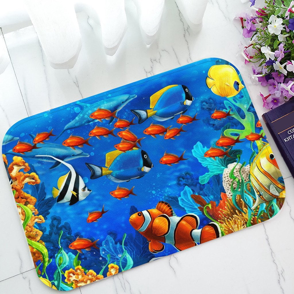 GCKG Underwater World Ocean Animals Fish Coral Non-Slip Doormat Indoor ...