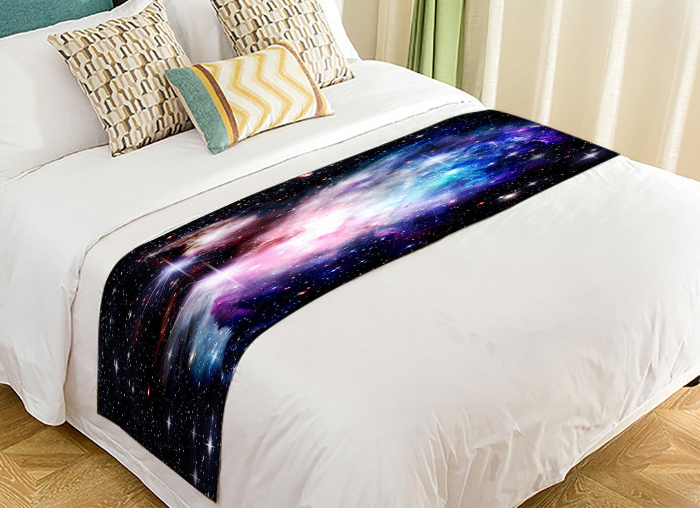 GCKG Universe Bed Runner, Deep Space Nebula with Stars Purple Bule Pink ...