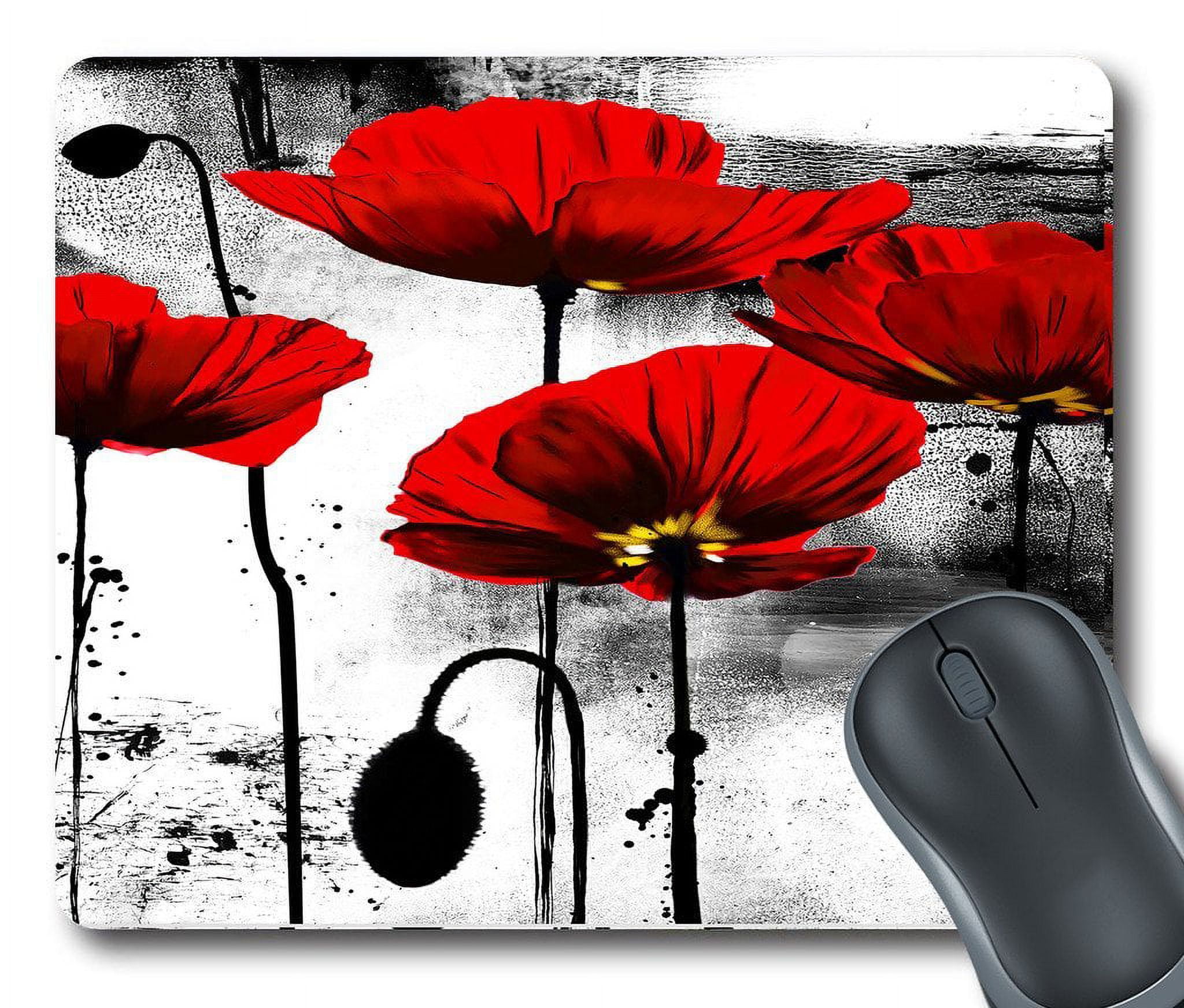 GCKG Vintage Red Poppy Flower Mouse Pad Personalized Unique Rectangle ...