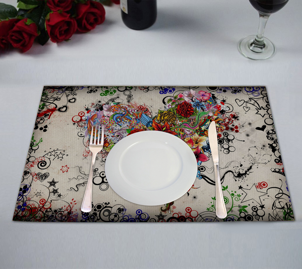 GCKG Wallpaper Stars Flowers Heart Emotions Colorful Table Placemat ...