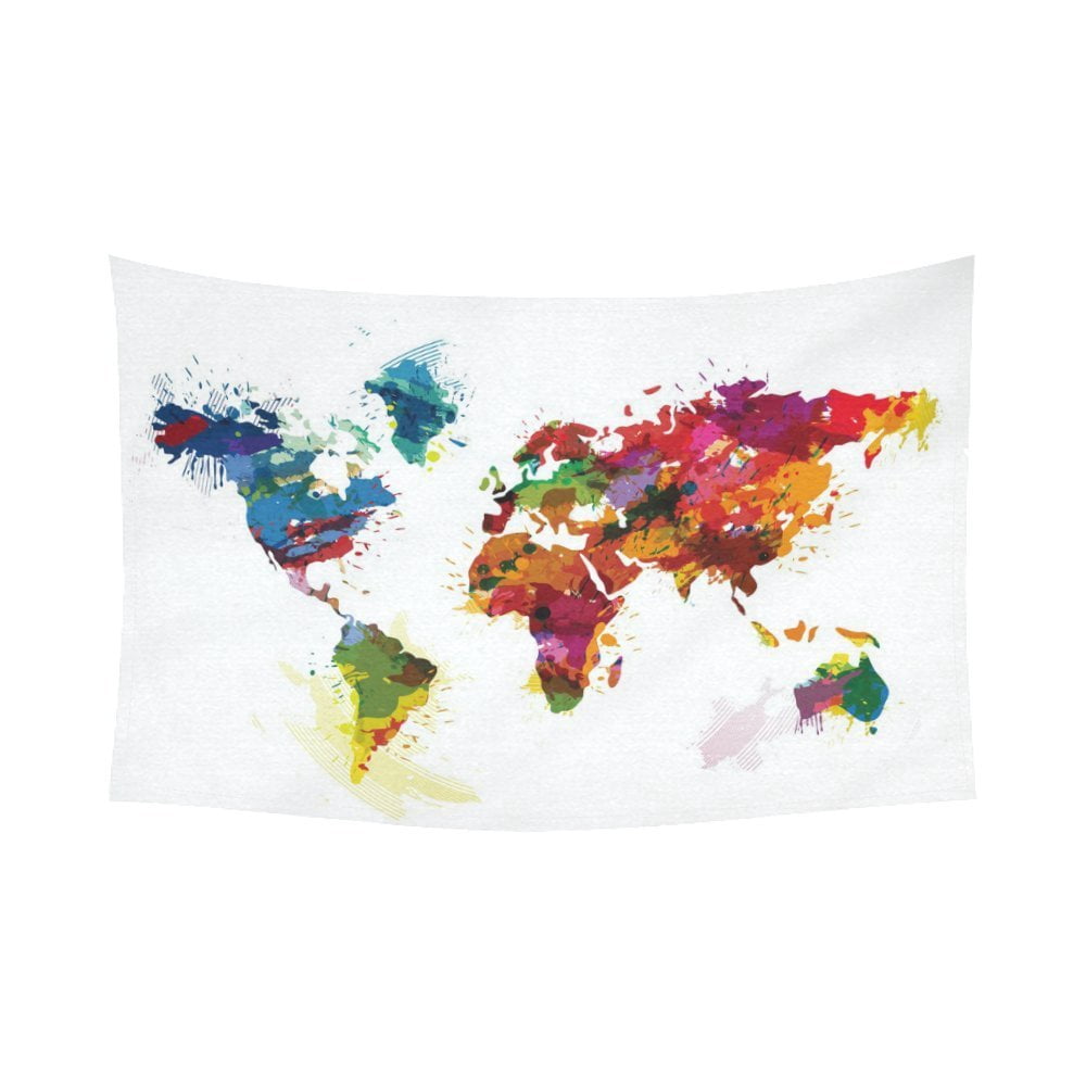 GCKG Watercolor Global Colorful World Map Tapestry Horizontal Wall ...
