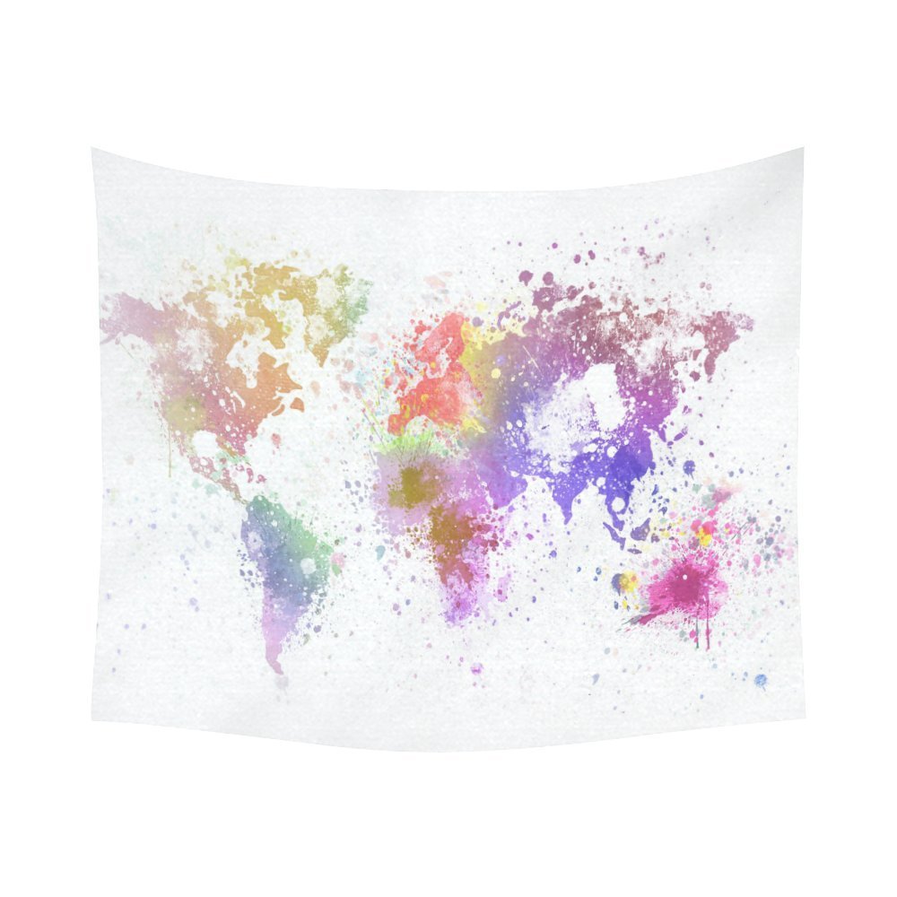 GCKG Watercolor Global Colorful World Map Tapestry Horizontal Wall ...