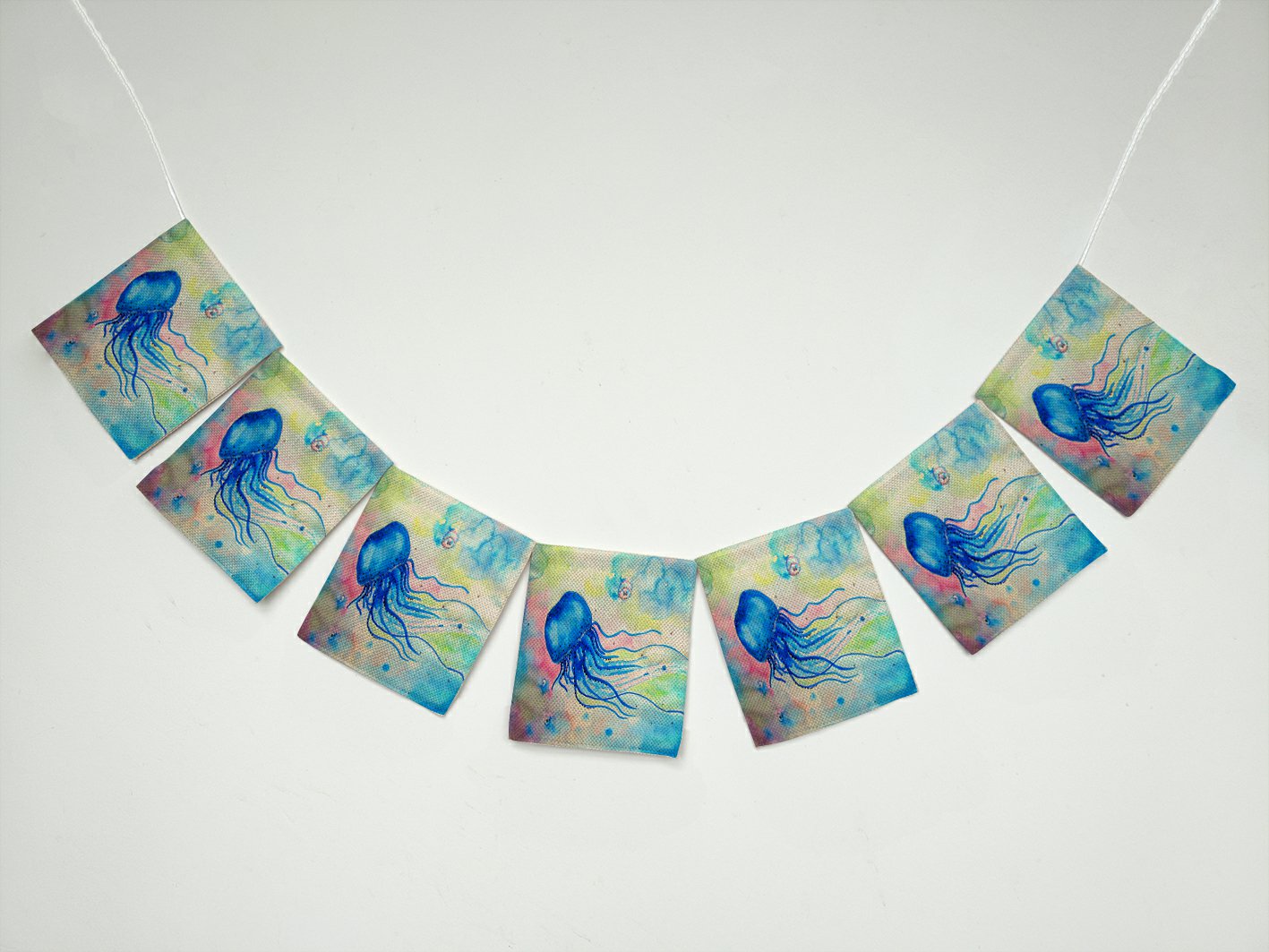 GCKG Watercolor Tropcial Beach Sea life with Jellyfish Colorful Banner ...