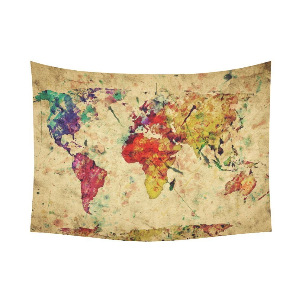 GCKG Watercolor Vintage Old Retro World Map Tapestry Horizontal Wall ... GCKG Watercolor Vintage Old Retro World Map Tapestry Horizontal Wall ...
