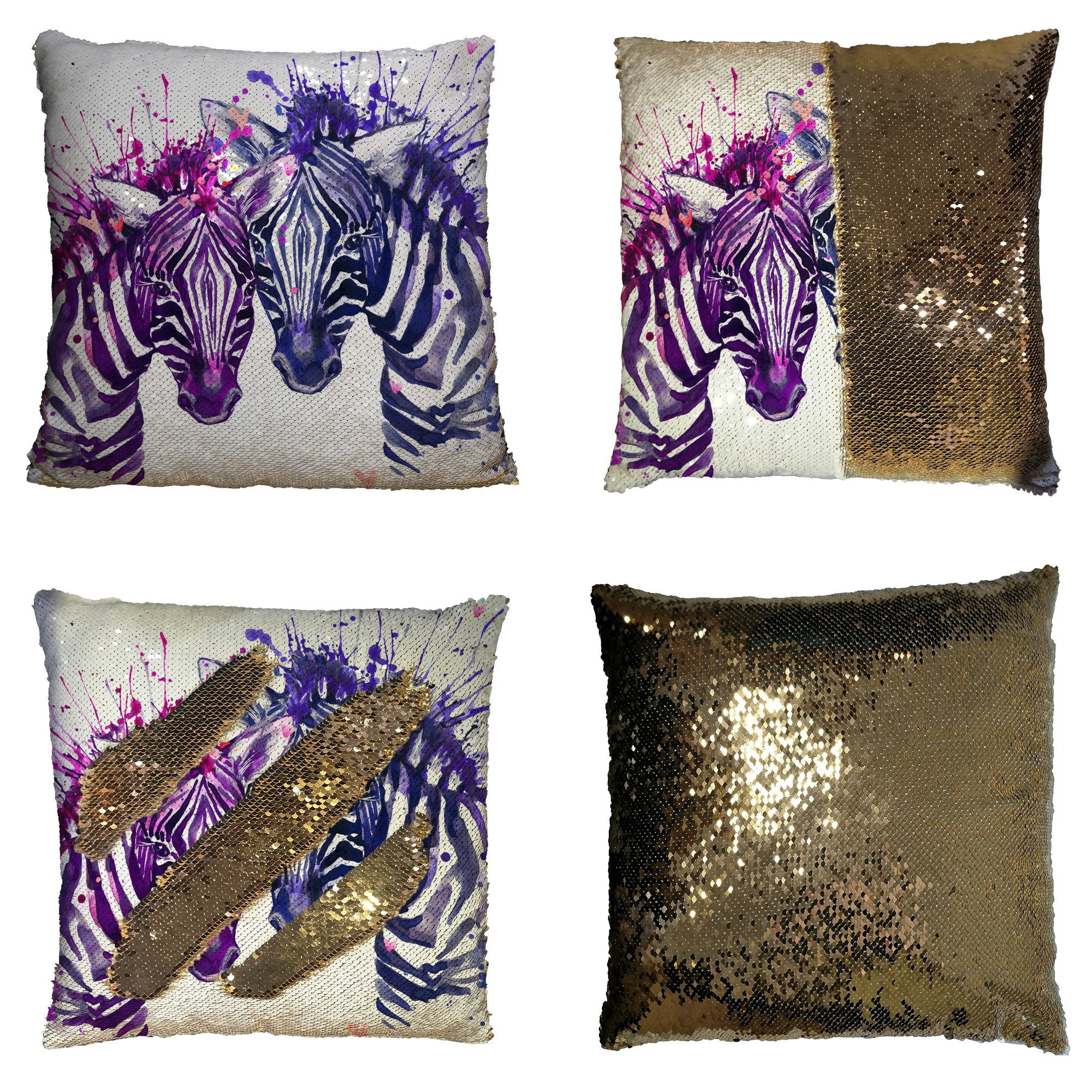 GCKG Watercolor Zebra Pillowcase, Cute Love Zebras Reversible Mermaid ...