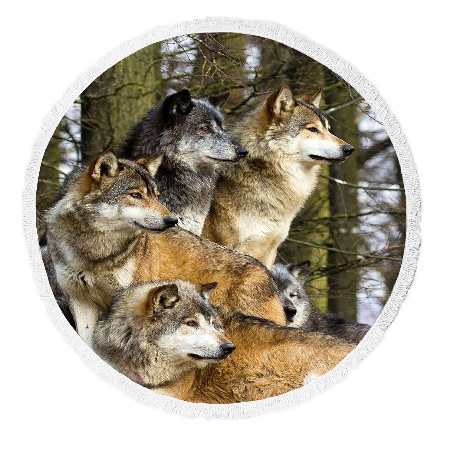 GCKG Wolfs Wild Animal Round Beach Towel Beach Mats Beach Shawl Beach ...