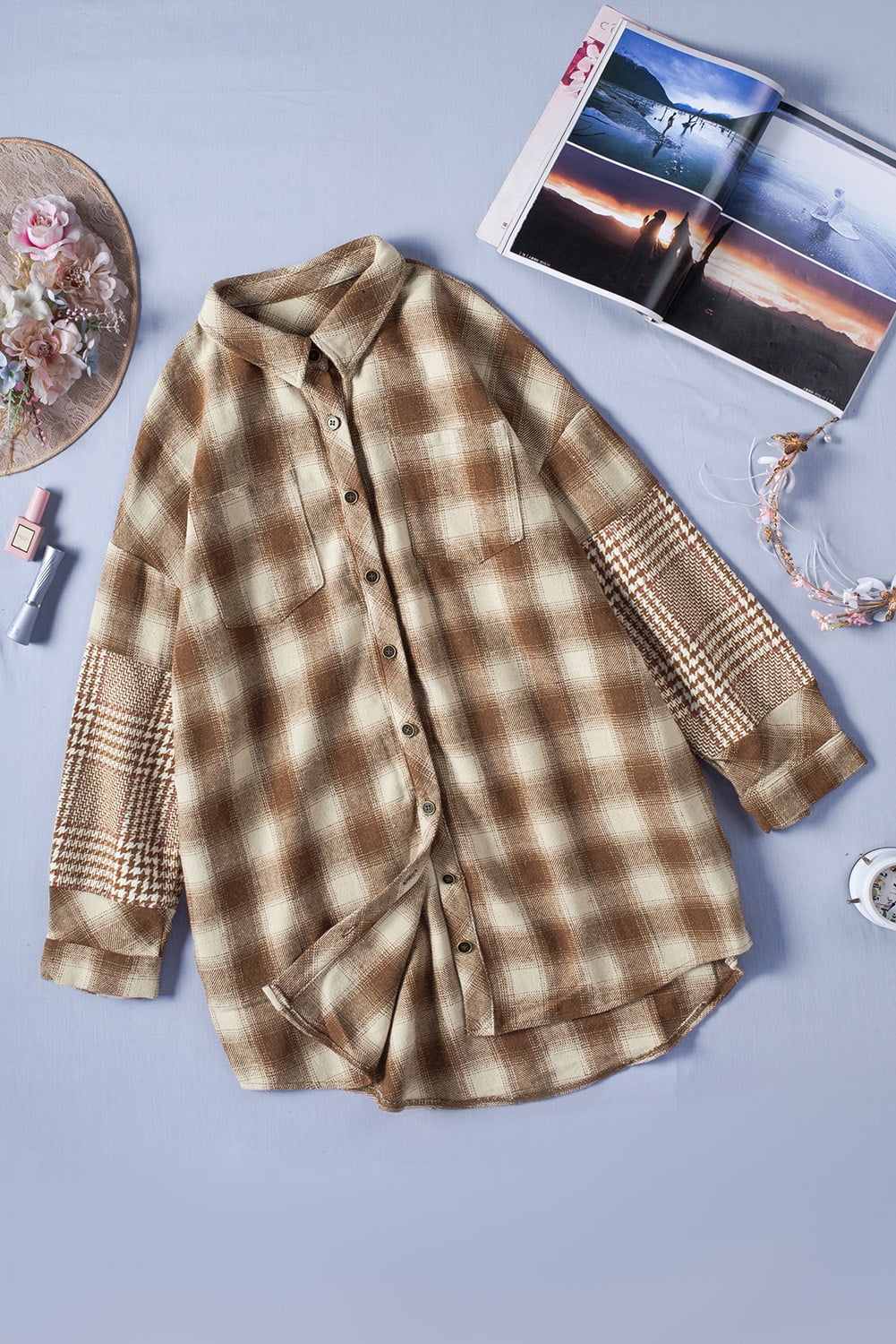 GCKG Women's Brown Brown Brown Oversize Plaid Flannel Shacket (US 26-28 ...