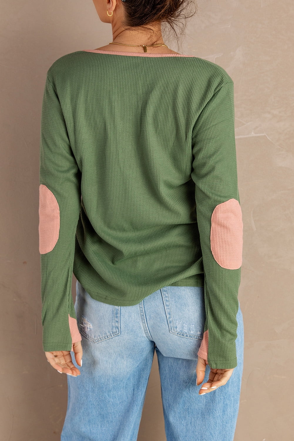 GCKG Women's Contrast Elbow Patch Green Long Sleeve Top (US 18-20)2XL ...