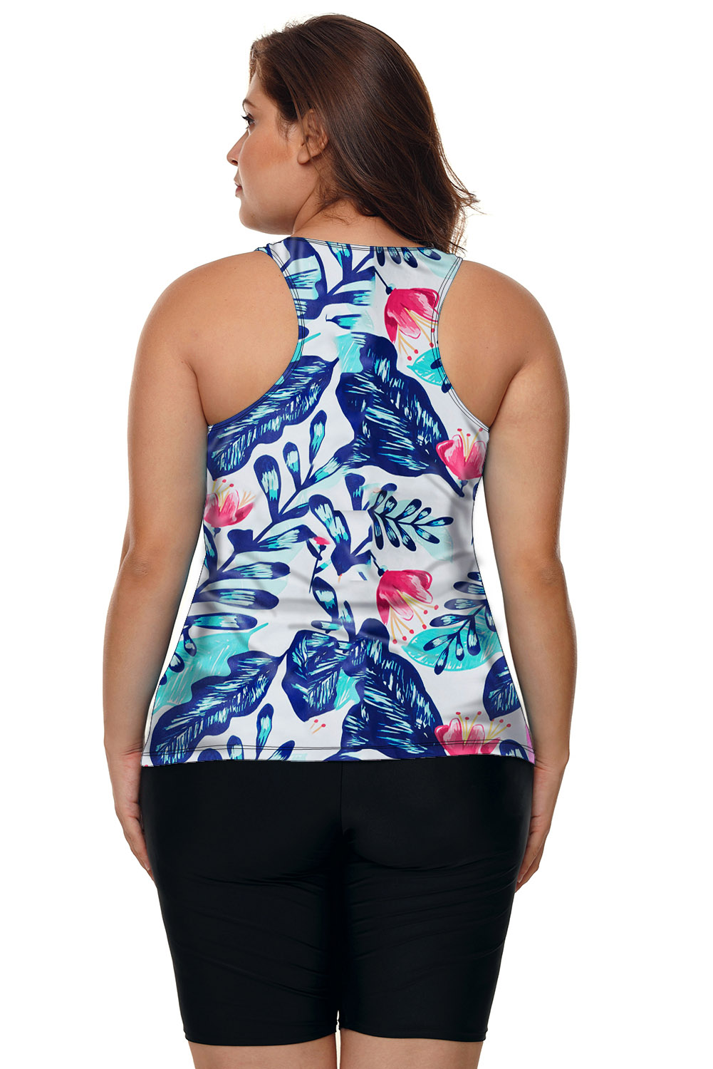 GCKG Women's Sky Blue Floral Print Racerback Tankini Swimsuit (US 14-16 ...
