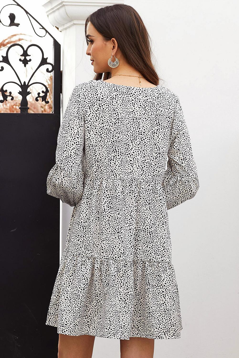 GCKG Women's White Leopard Ruffle V-Neck Flowy Loose Tunic Dress (US 12 ...