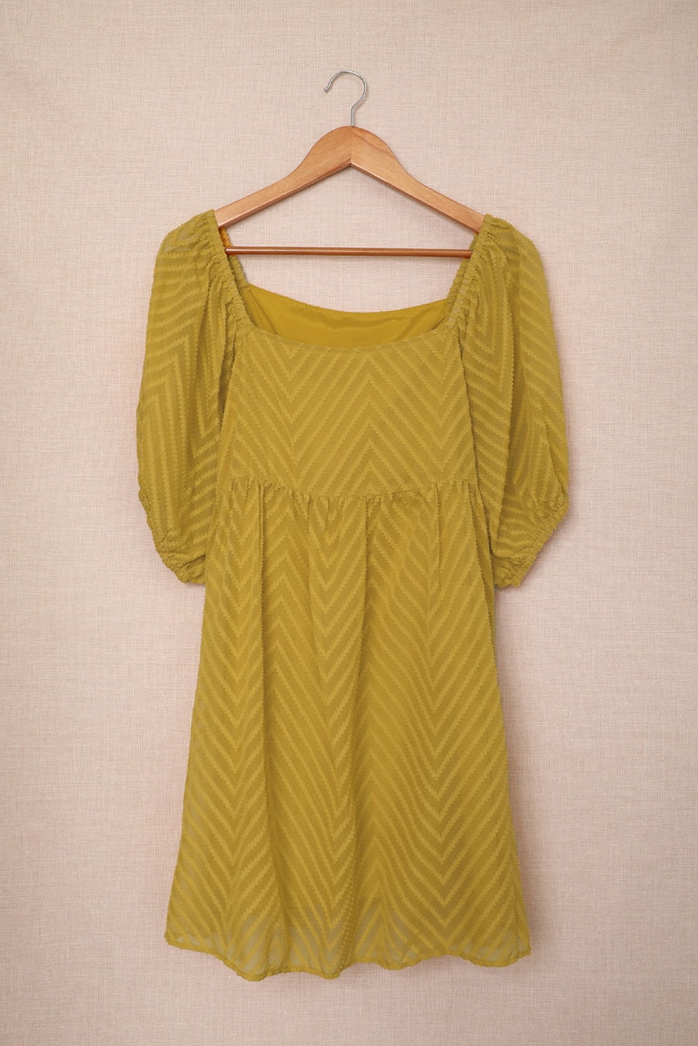 GCKG Women's Yellow Square Neck Puff Sleeve Babydoll Mini Dress (US 8 ...