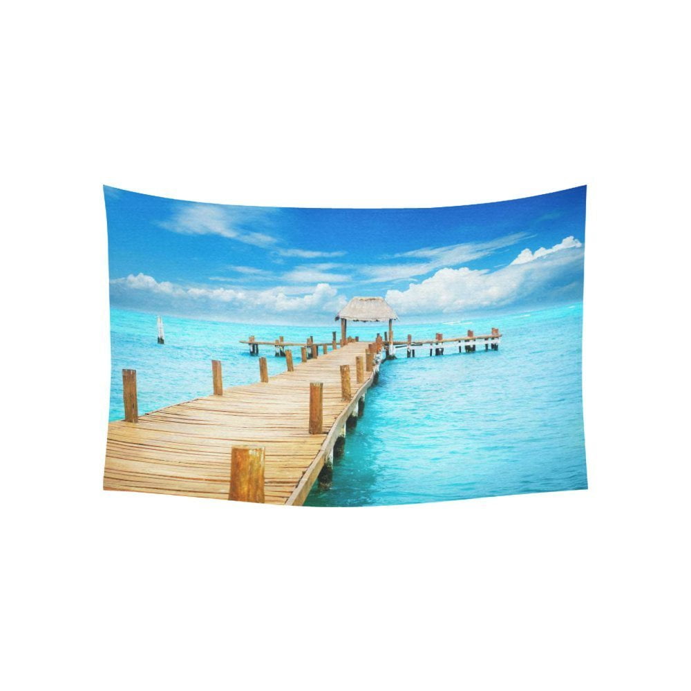 GCKG Wooden Bridge Blue Sky Ocean Tapestry Wall Hanging Tropic Seascape ...