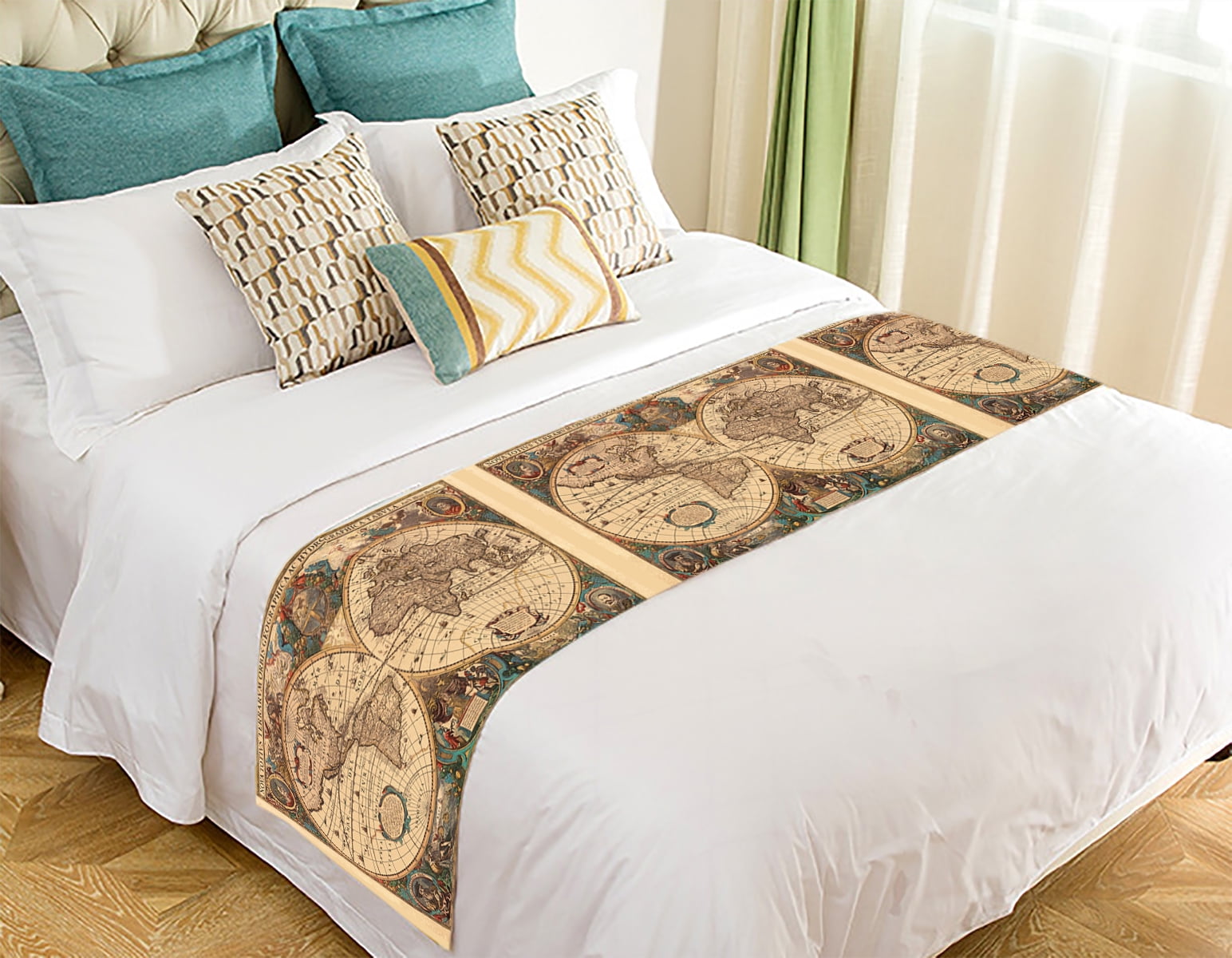 GCKG World Map Bed Runner,Vintage Retro World Map Bed Runner Bedding ... GCKG World Map Bed Runner,Vintage Retro World Map Bed Runner Bedding ...
