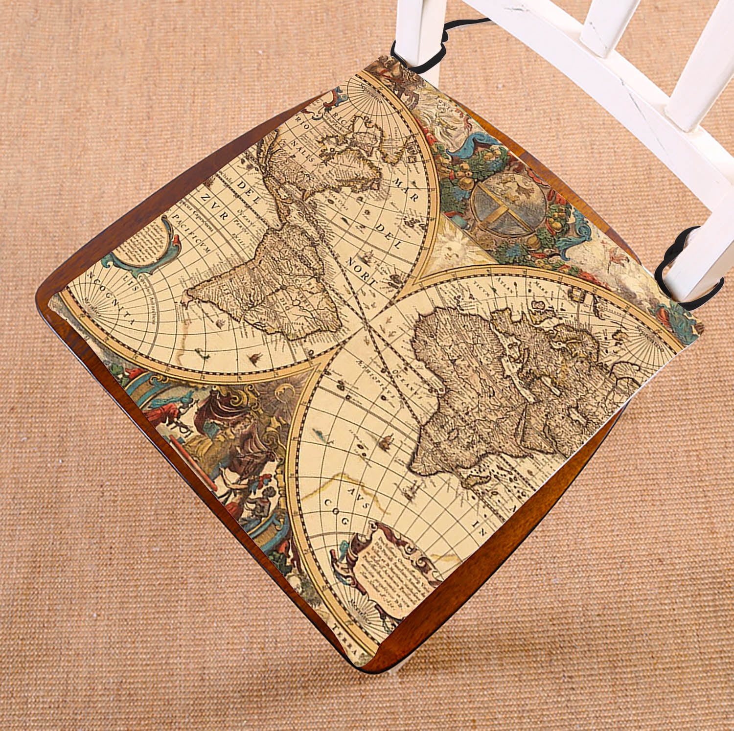 GCKG World Map Chair Cushion,Vintage Retro World Map Chair Pad Seat ...