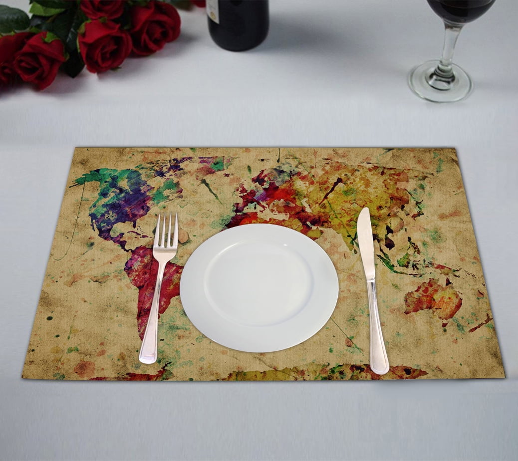 GCKG World Map Placemat,Colorful Retro World Map Table Placemat 12x18 ...