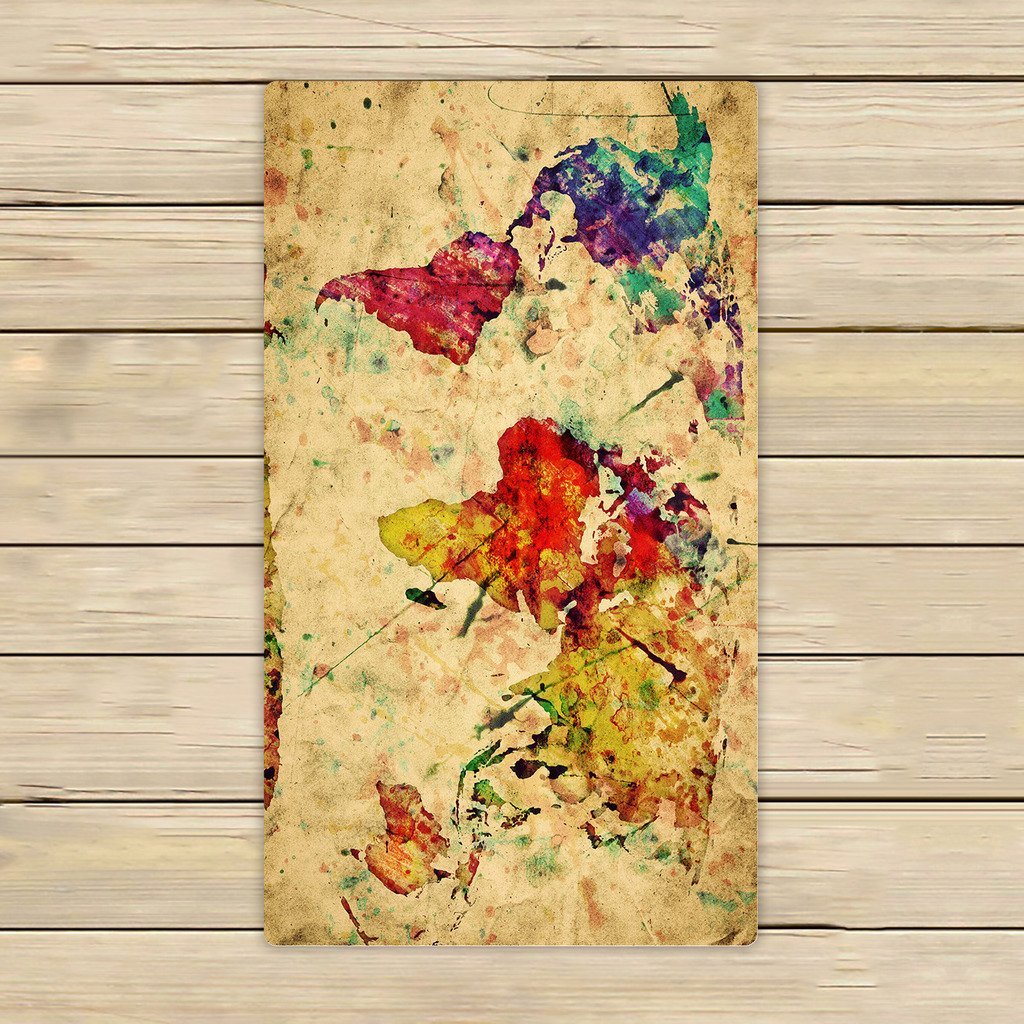 GCKG World Map Towels,Colorful Retro World Map Beach Bath Towels ...