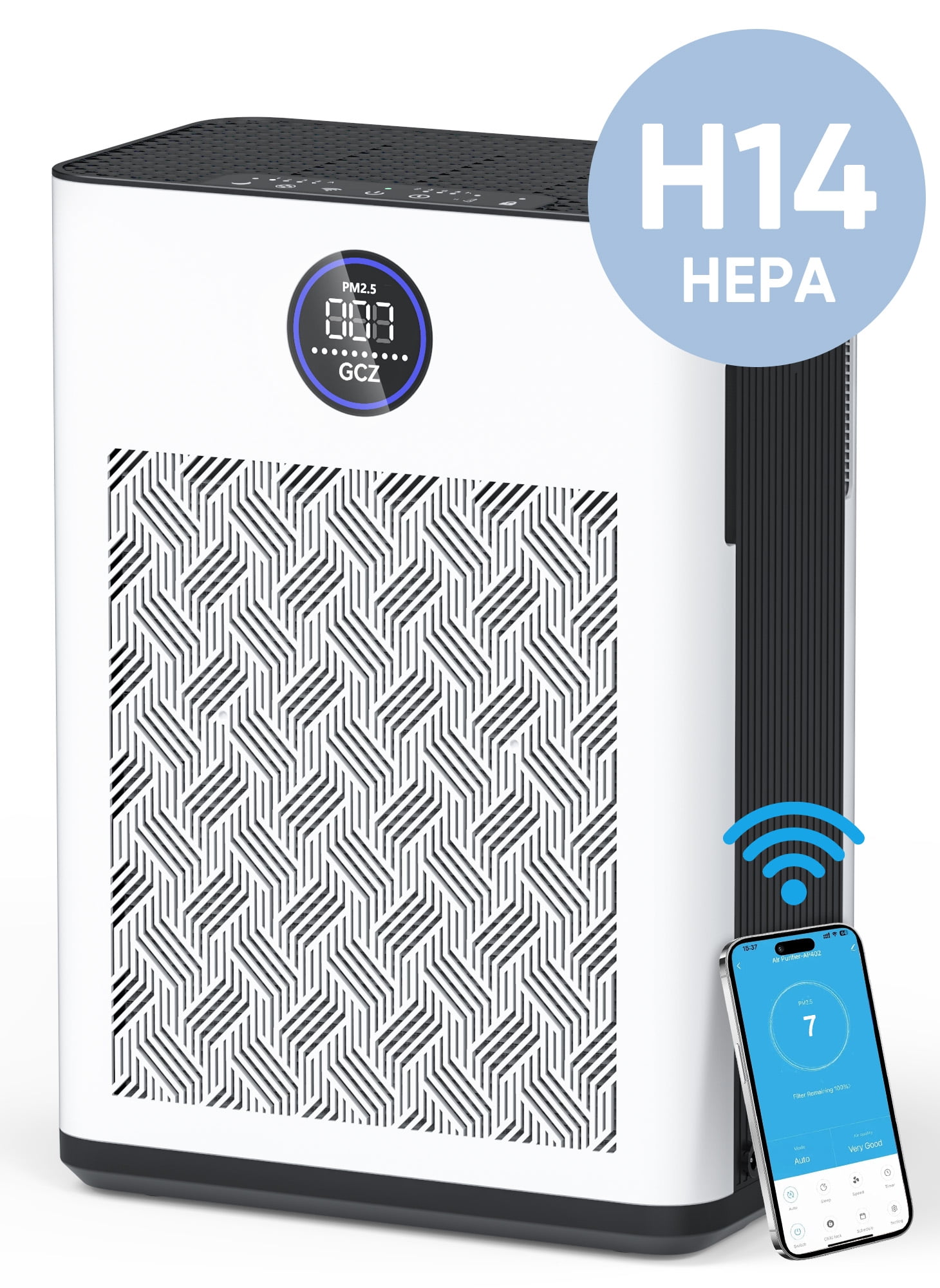 GCZ Air Purifier, up to 1900 Sq. ft Air Purifiers for Large Rooms, H14 ...