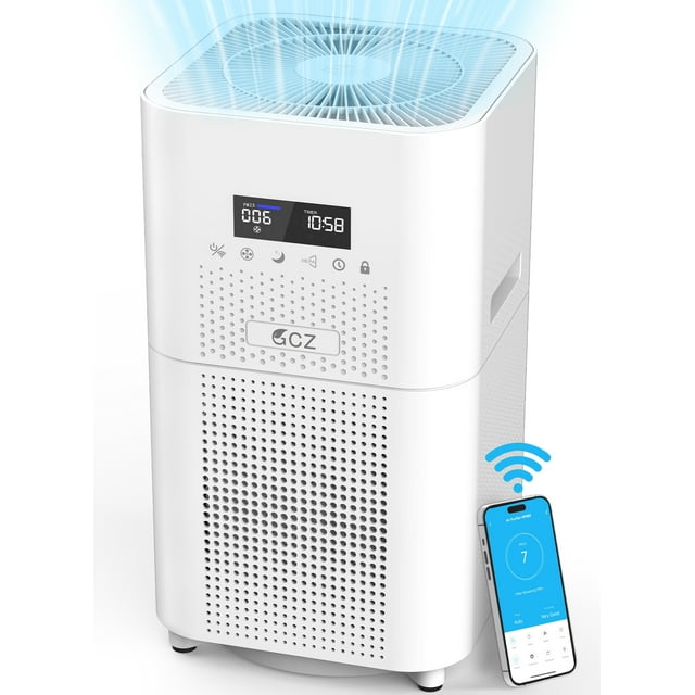 GCZ Air Purifier for Large Rooms, 1850 Sq. ft Smart WiFi Air Cleaner ...