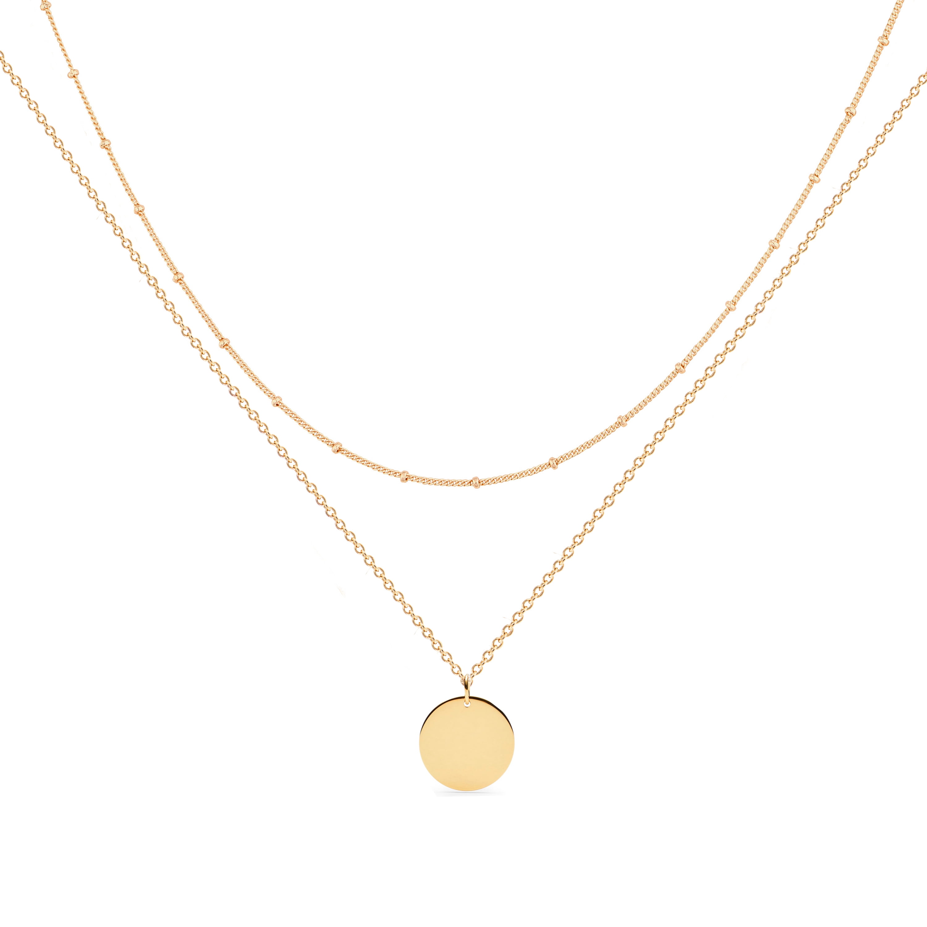 GDCOIN Gold Layered Necklace 14K Gold Disc/Circle Bead Chain Dainty ...